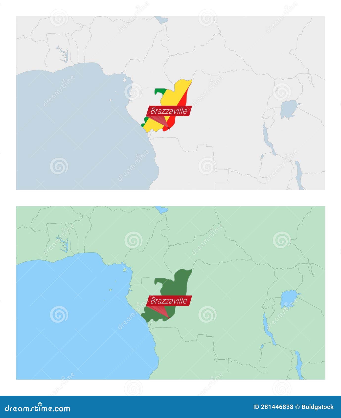 Congo Map with Pin of Country Capital. Two Types of Congo Map with ...