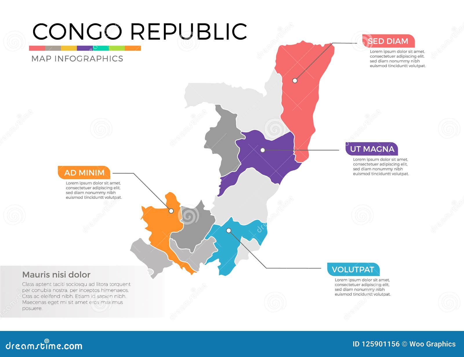 Congo Republic Map Infographics Vector Template with Regions and ...