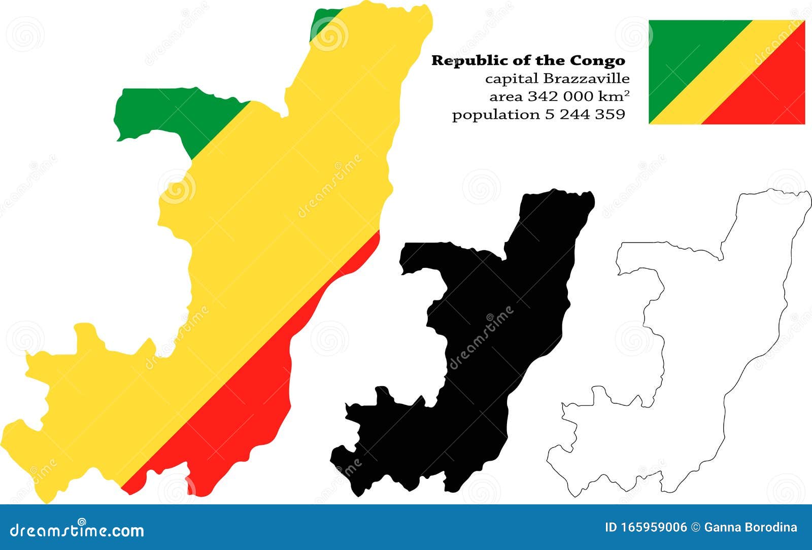 Congo Vector Map, Flag, Borders, Mask , Capital, Area Stock Vector ...