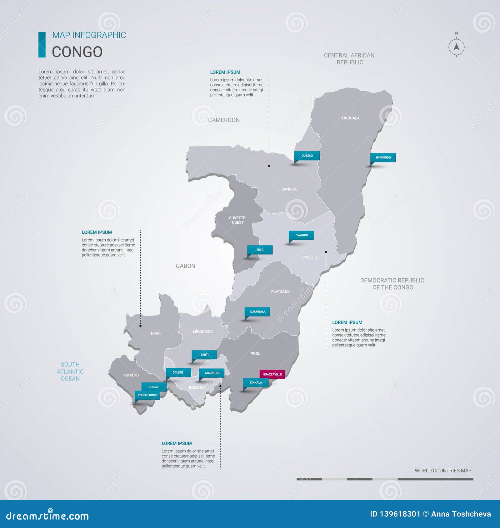 Congo Vector Map with Infographic Elements, Pointer Marks Stock Vector ...
