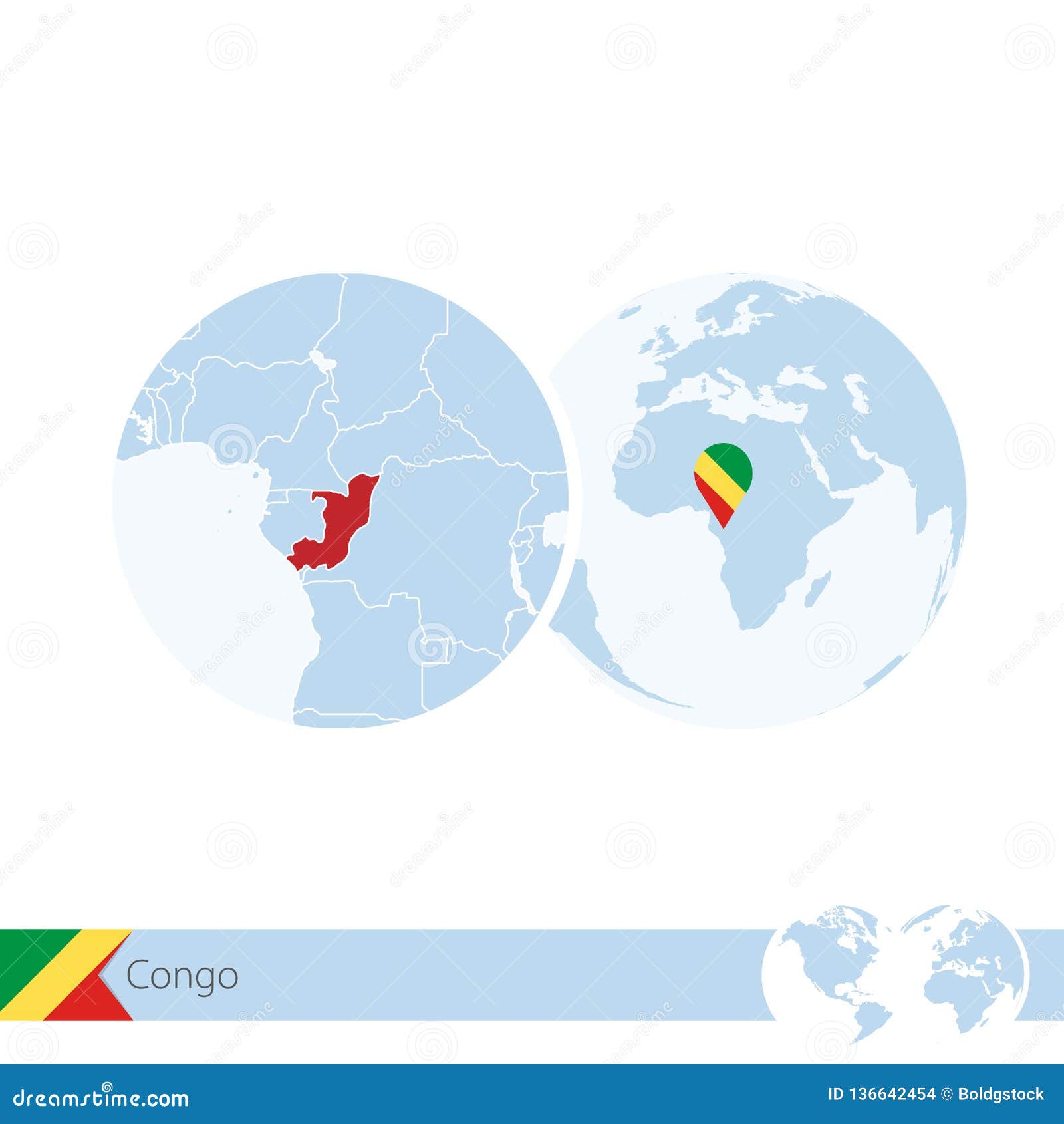 Congo on World Globe with Flag and Regional Map of Congo Stock Vector ...