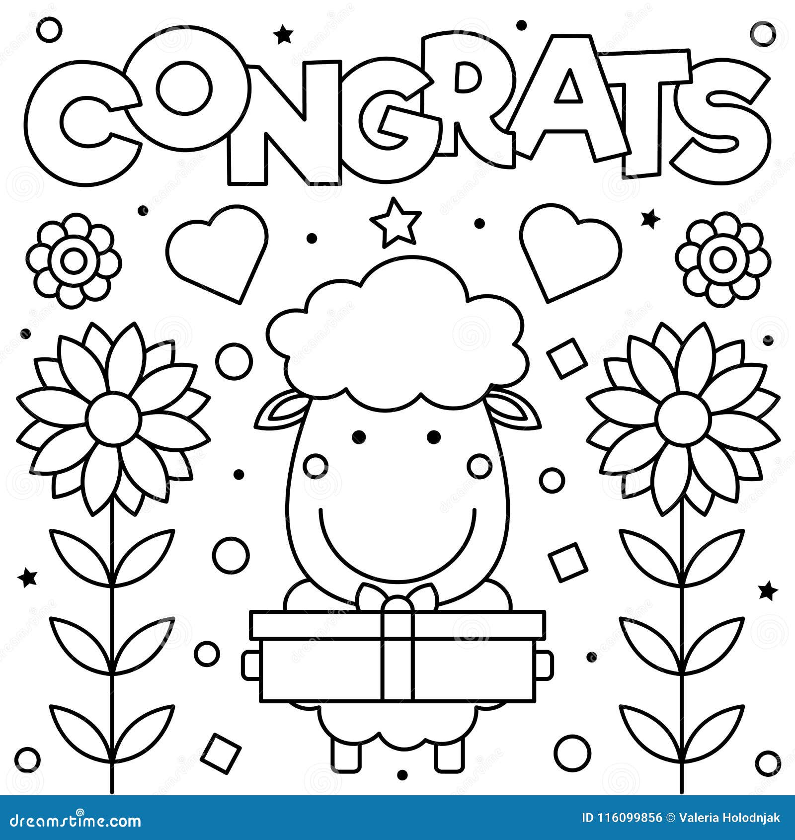 Congrats. Coloring Page. Black And White Vector Illustration ...