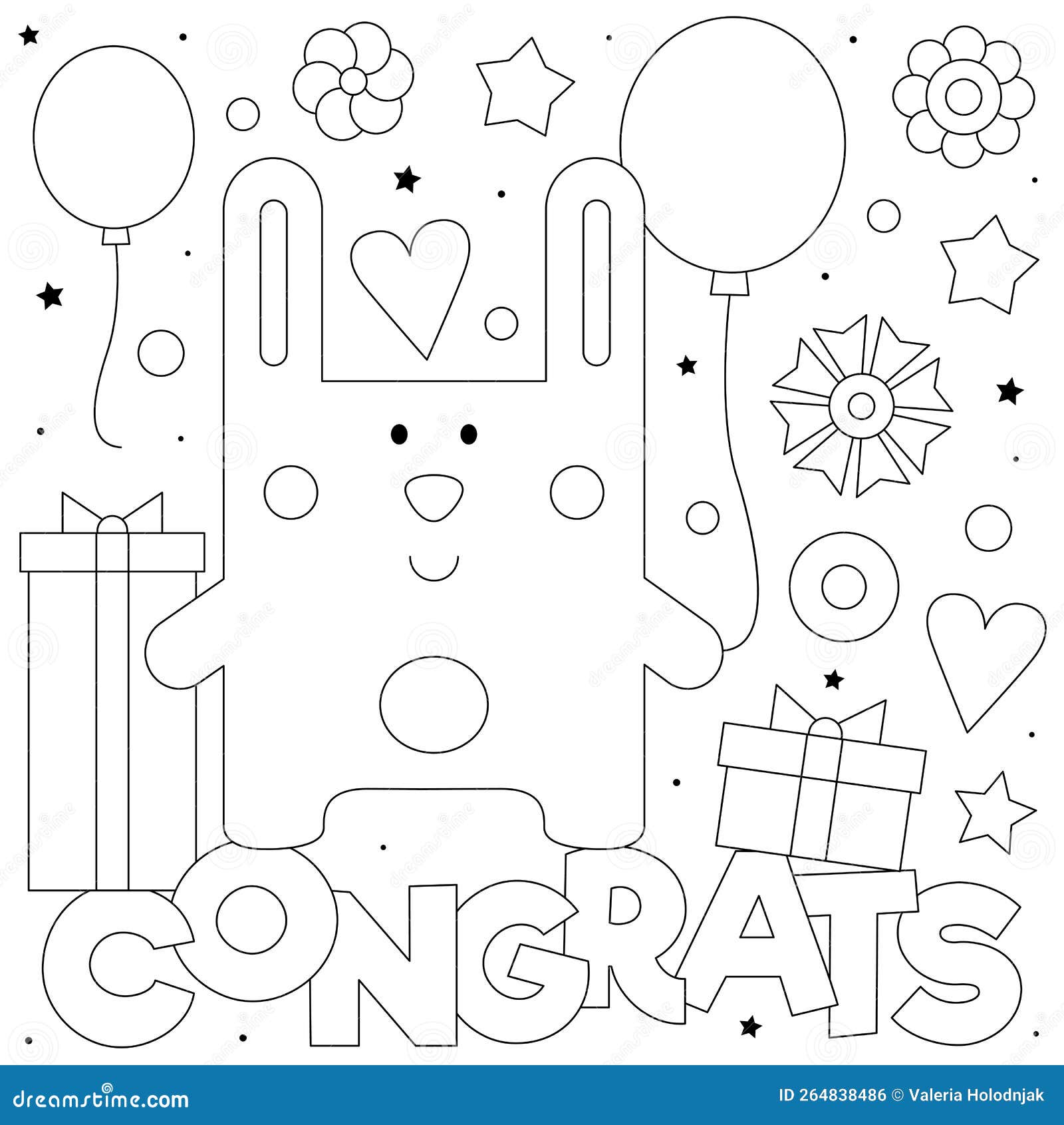 Congrats. Coloring Page. Black and White Vector Illustration. Stock ...