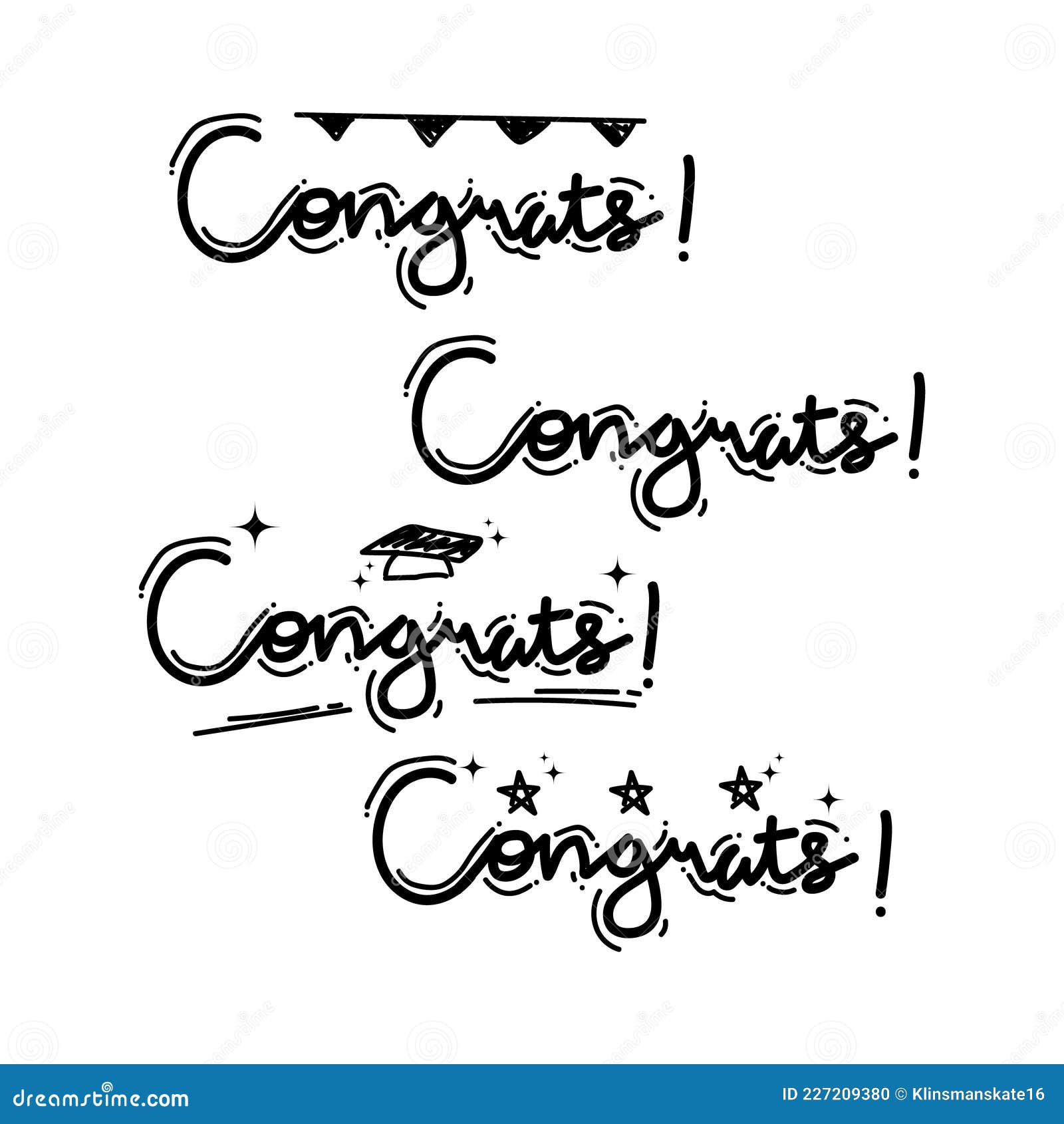 Congrats Hand Drawing Lettering Set Design Stock Vector - Illustration ...