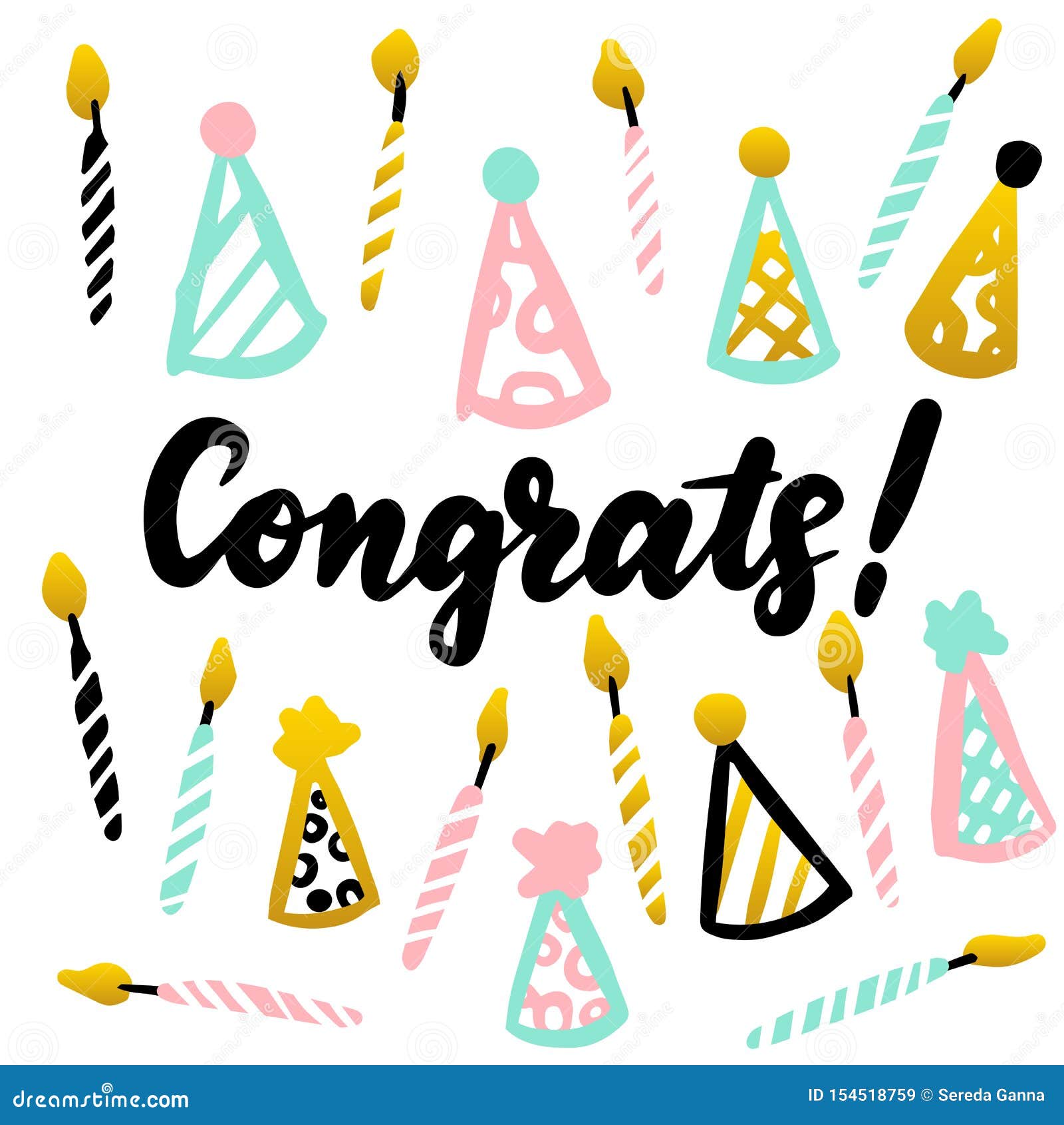 Congrats Handwritten Postcard Stock Vector - Illustration of gift ...