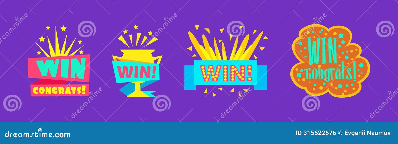 Congrats and Win Congratulation Banner Bright Vector Set Stock Vector ...