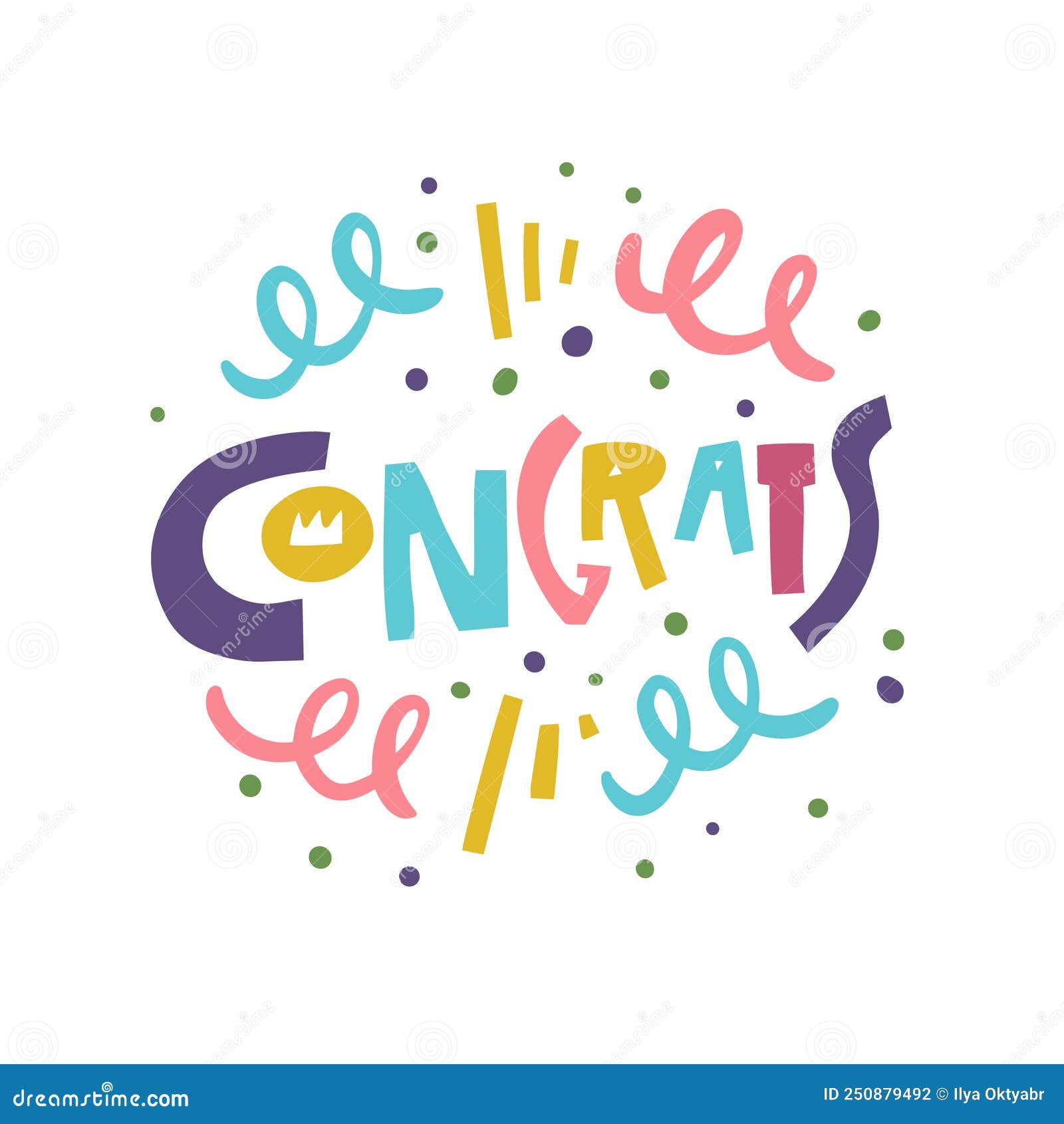 Congrats Word Type. Hand Drawn Modern Colorful Lettering Text Stock ...