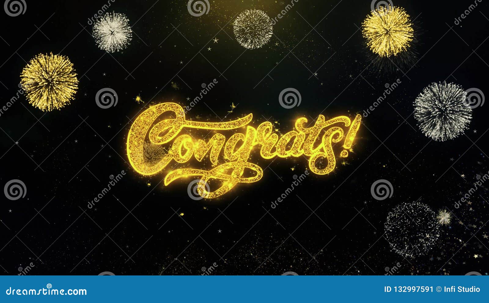 Congrats Written Gold Particles Exploding Fireworks Display Stock Video ...