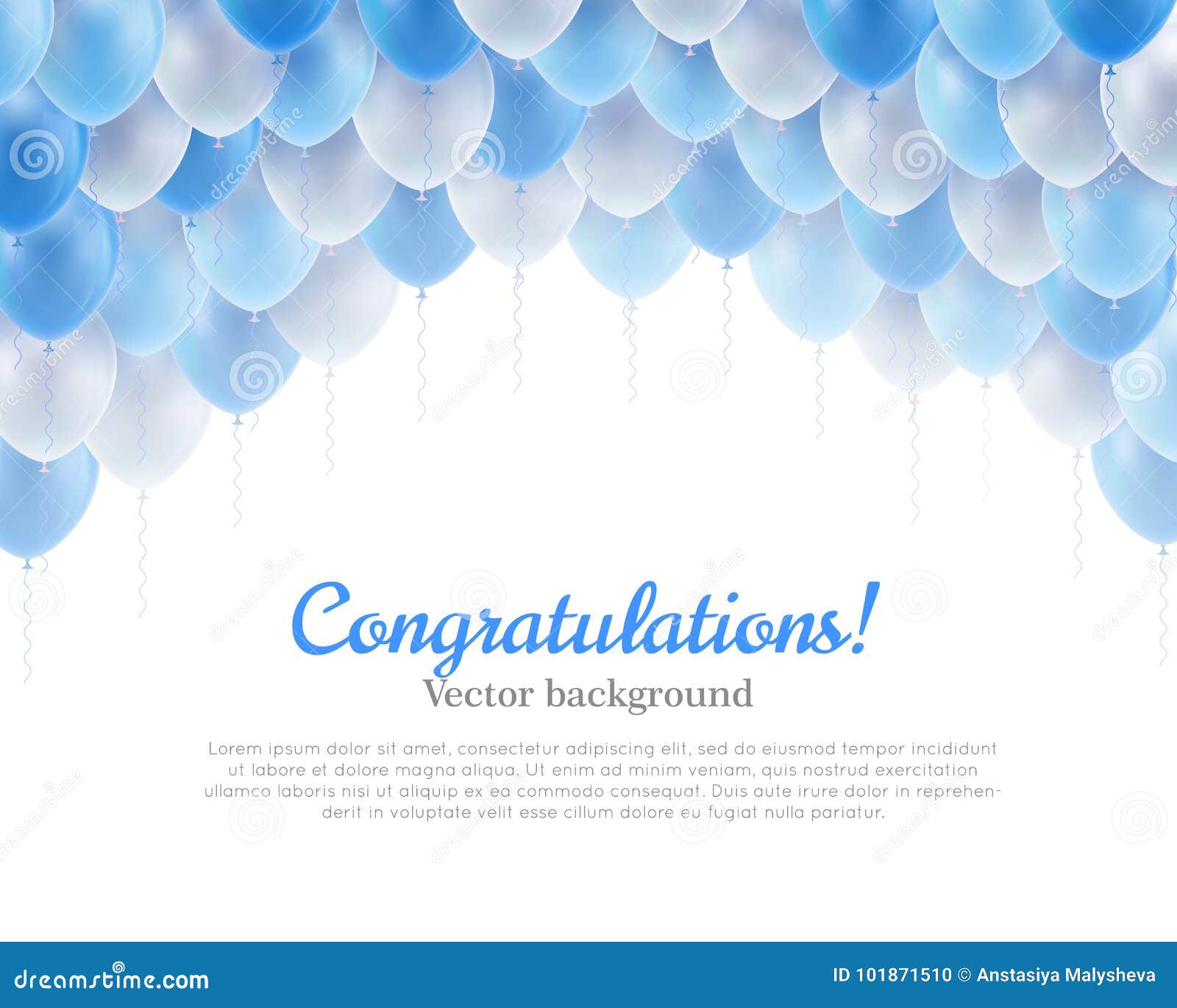 Congratulation Banner Blue Flying Balls Background Above Stock Vector ...