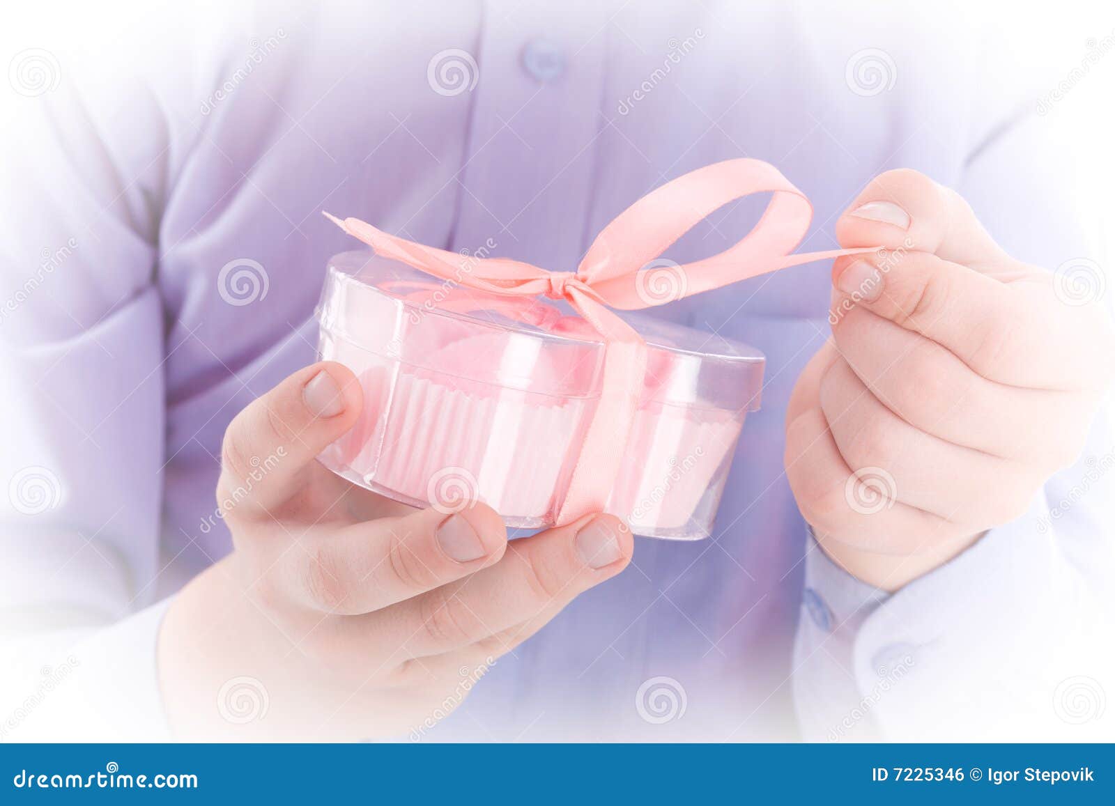 Congratulation! Boy Open a Gift in a Pink Box Stock Photo - Image of ...
