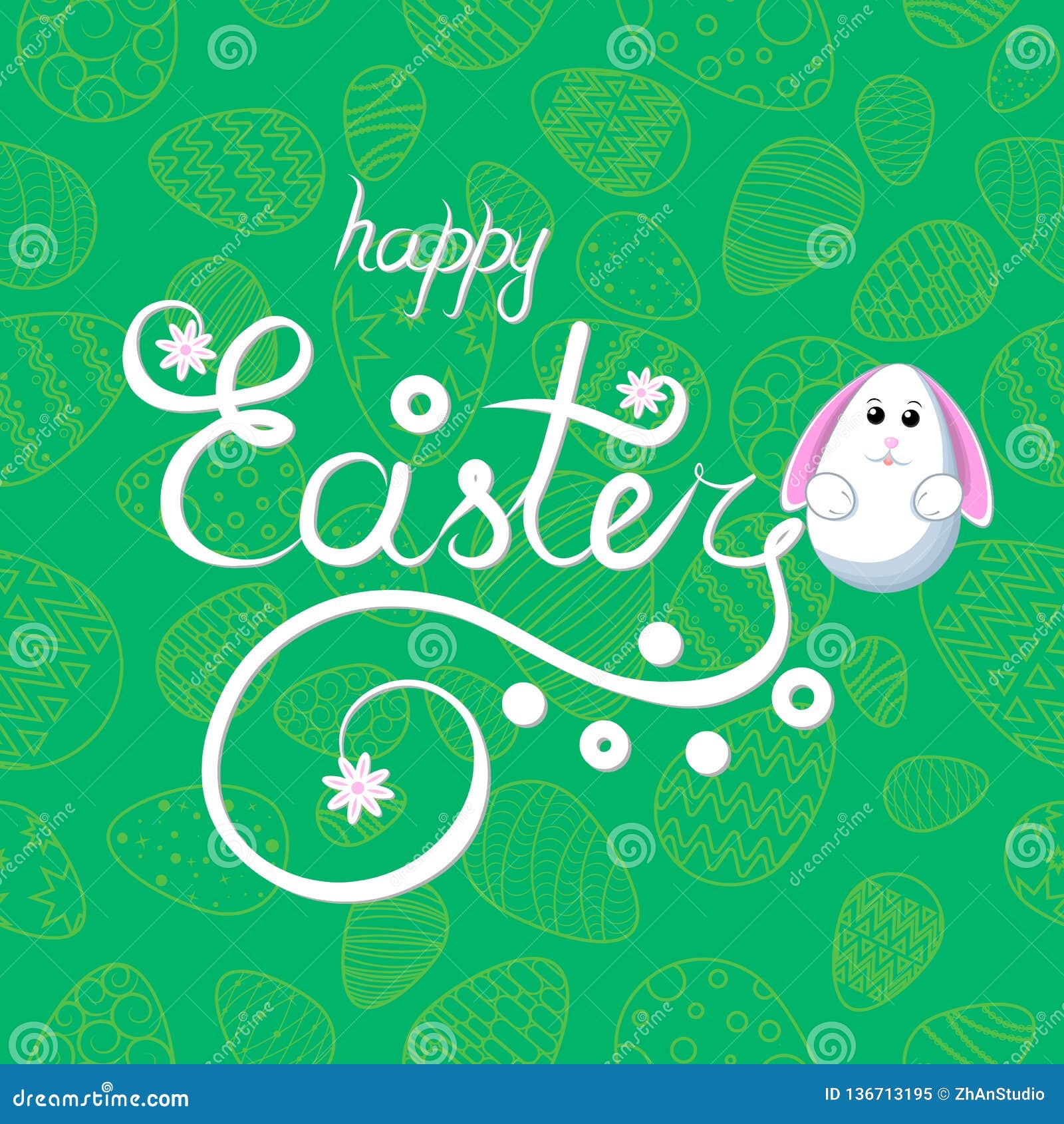 Congratulation on Easter. Pattern on a Green Background of Eggs Stock ...