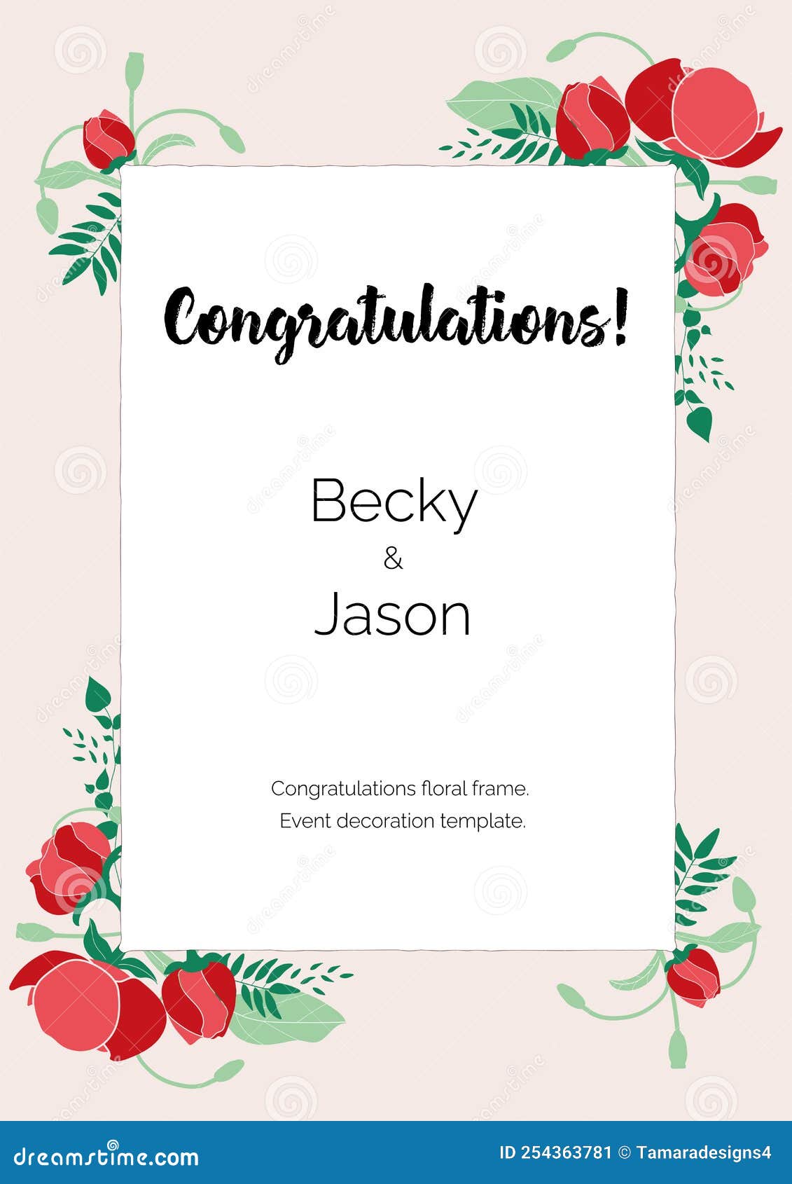 Congratulation Floral Frame Template Flower Composition Stock ...