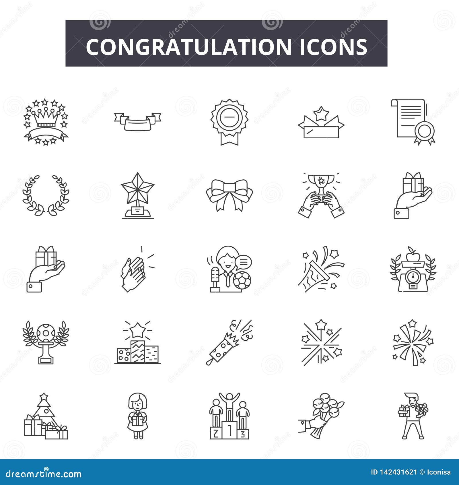 Congratulation Line Icons for Web and Mobile Design. Editable Stroke ...