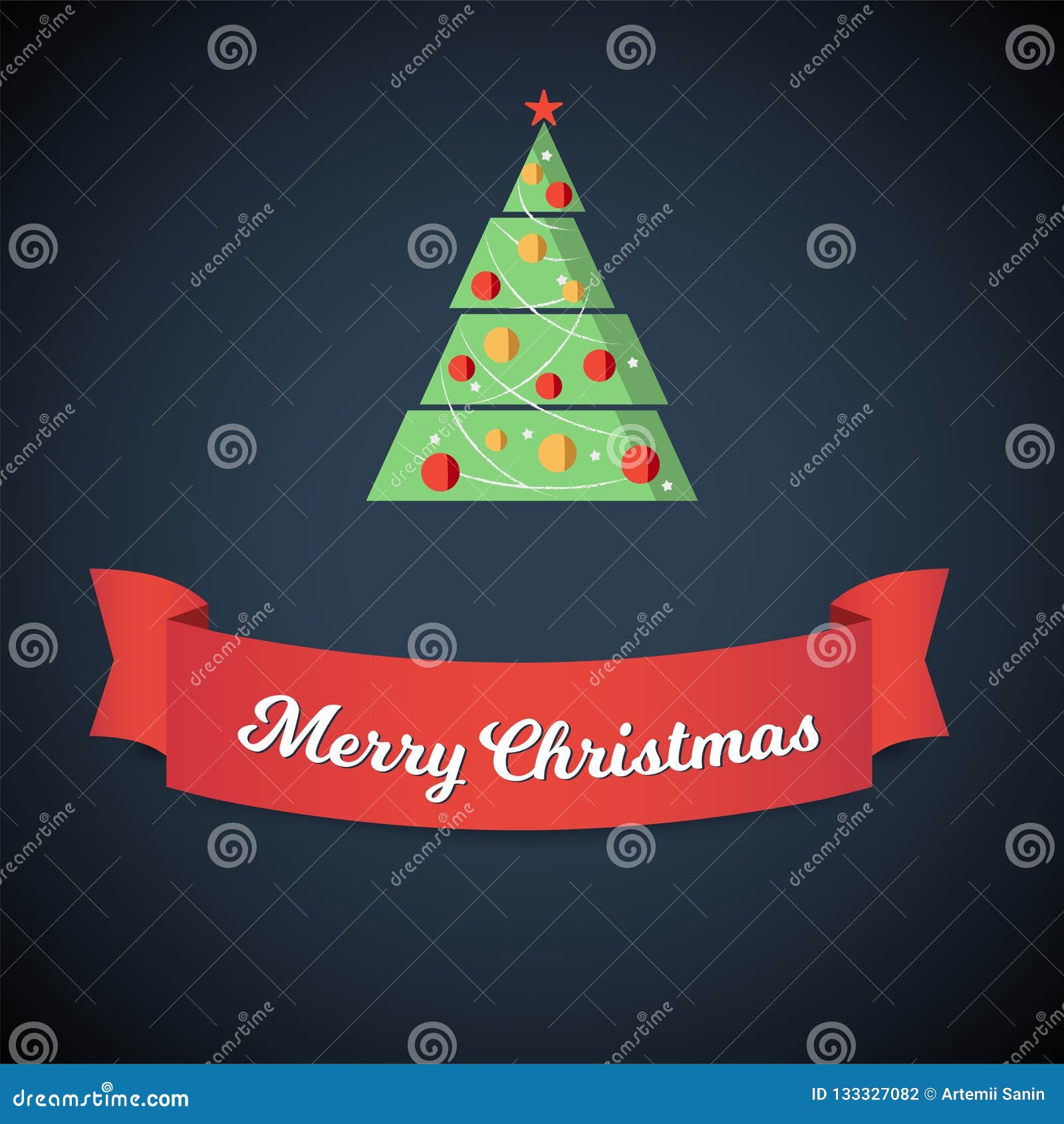 Congratulation Red Ribbon Banner and Christmas Tree Stock Vector ...