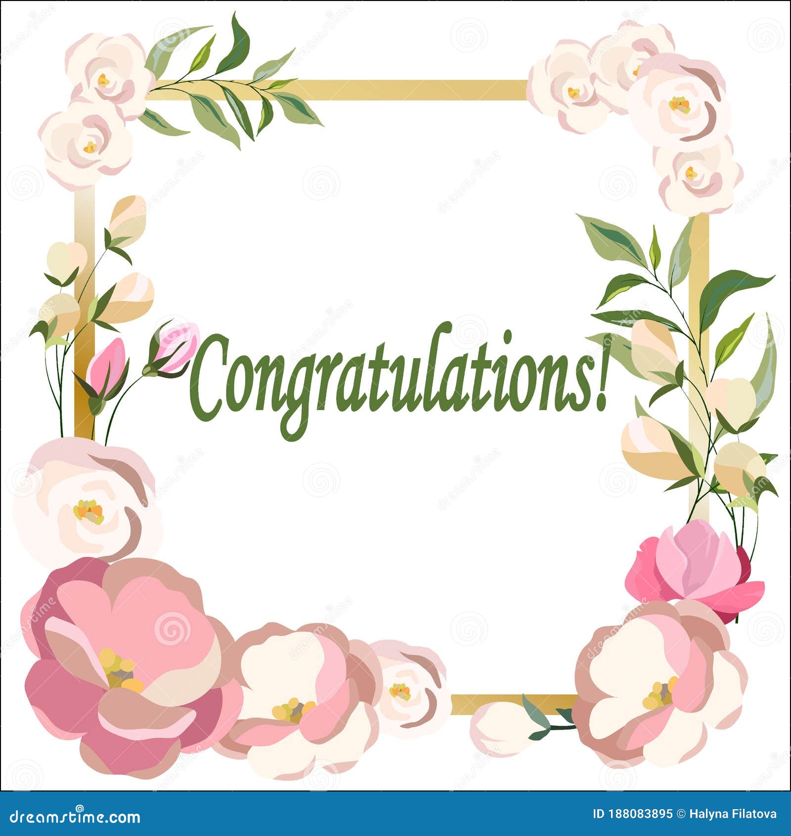928 Congratulations, Background With Frame And Flowers Cartoon Vector ...