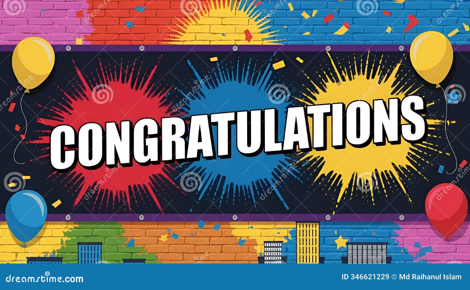 Congratulations Banner Featuring Vibrant Splashes of Colorful Paint and ...