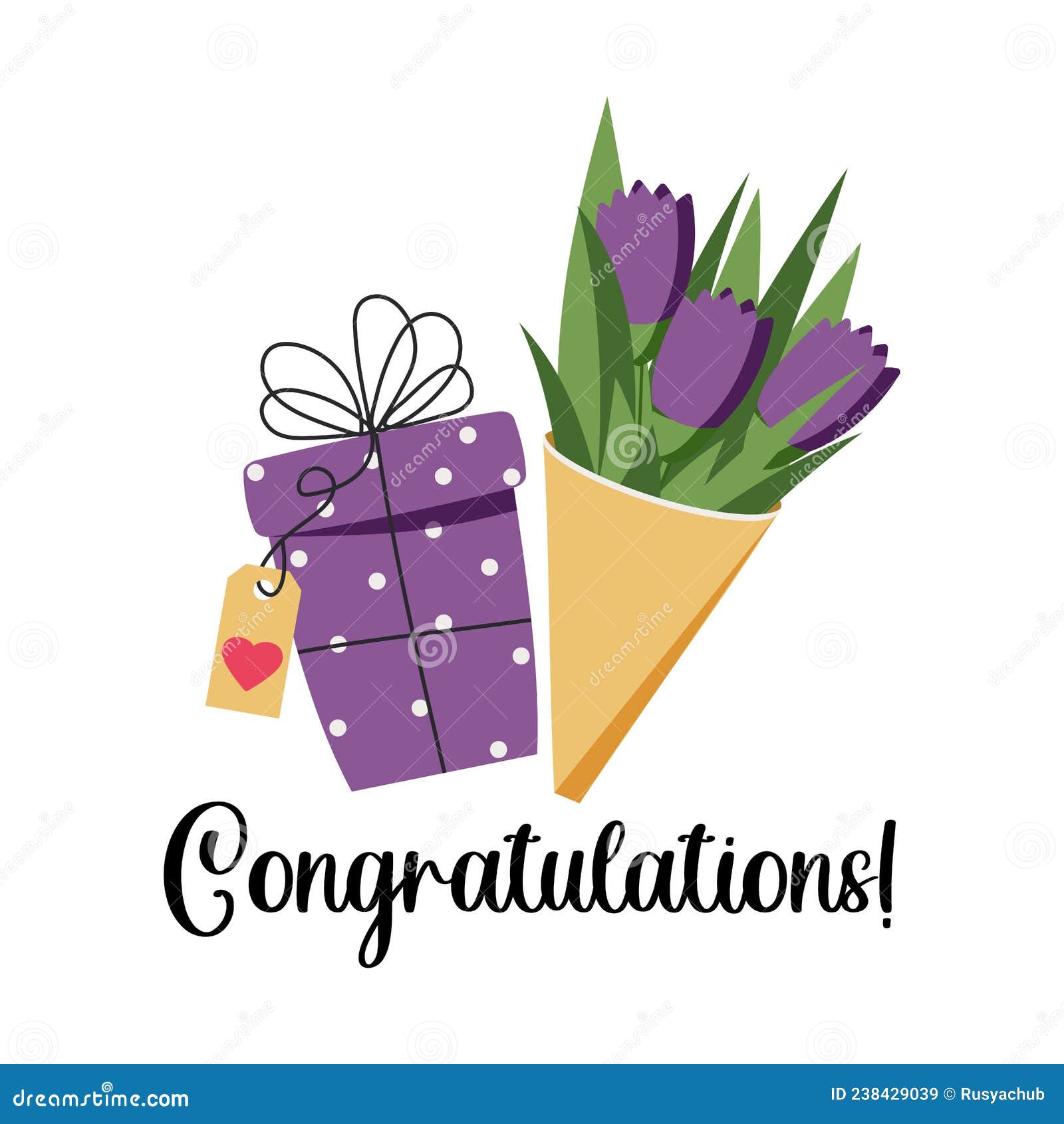 Congratulations Card. a Bouquet of Spring Flowers and a Gift for ...
