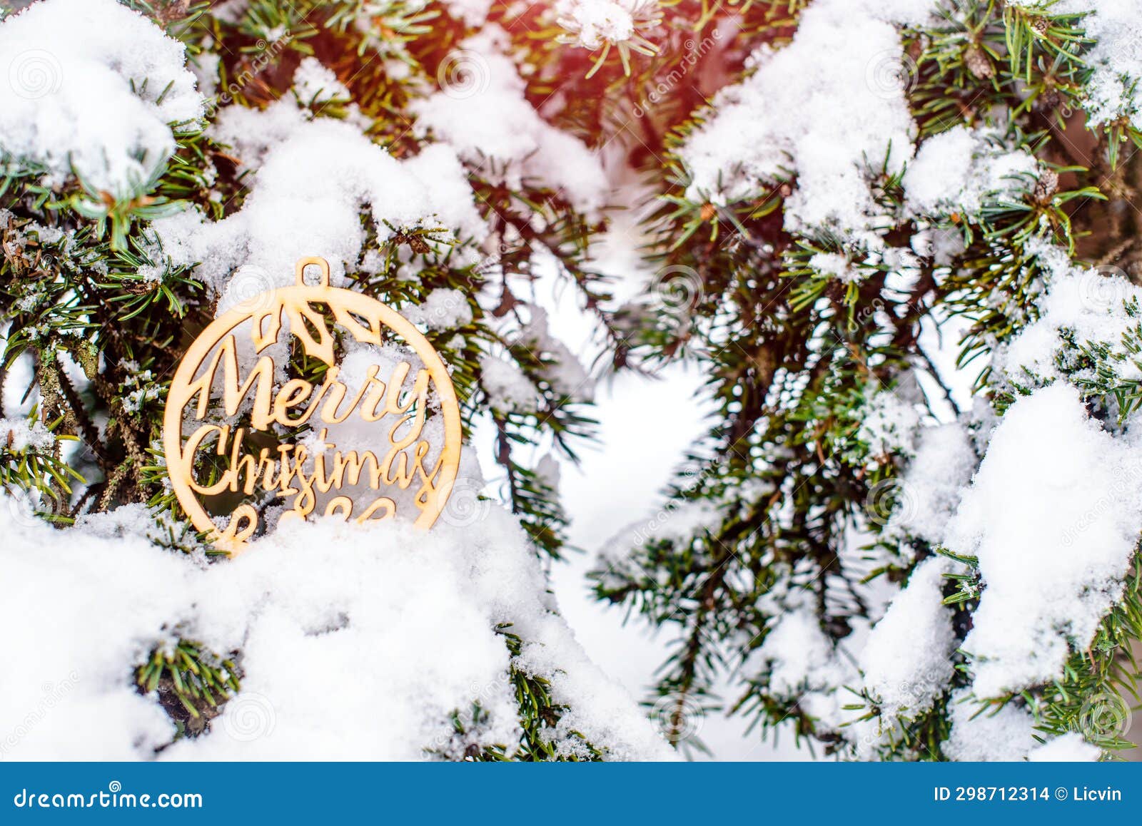Congratulations on Christmas on Snow Covered Fir Trees Stock Photo ...