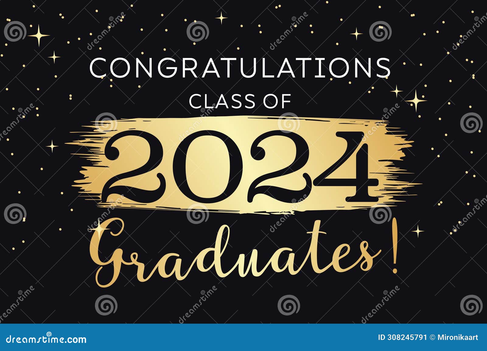 Congratulations Class of 2024 with Abstract Gold Brush Stroke on Dark ...