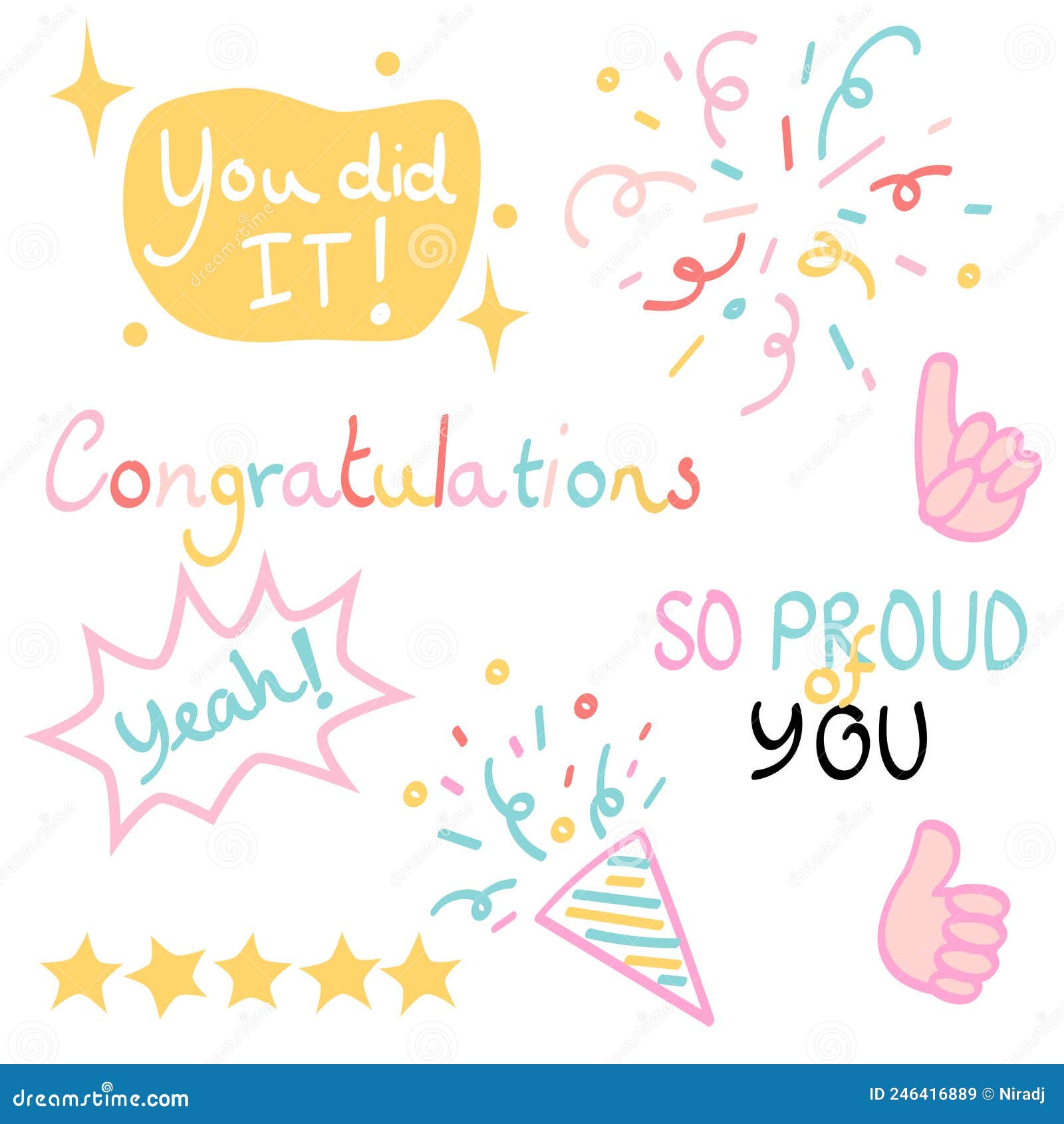 Congratulations Collection - Hand Drawn Stock Vector - Illustration of ...
