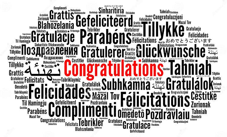 Congratulations in Different Languages Word Cloud Stock Illustration ...