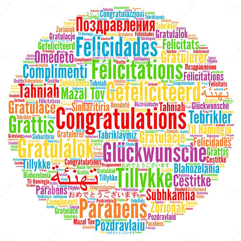Congratulations in Different Languages Word Cloud Stock Illustration ...