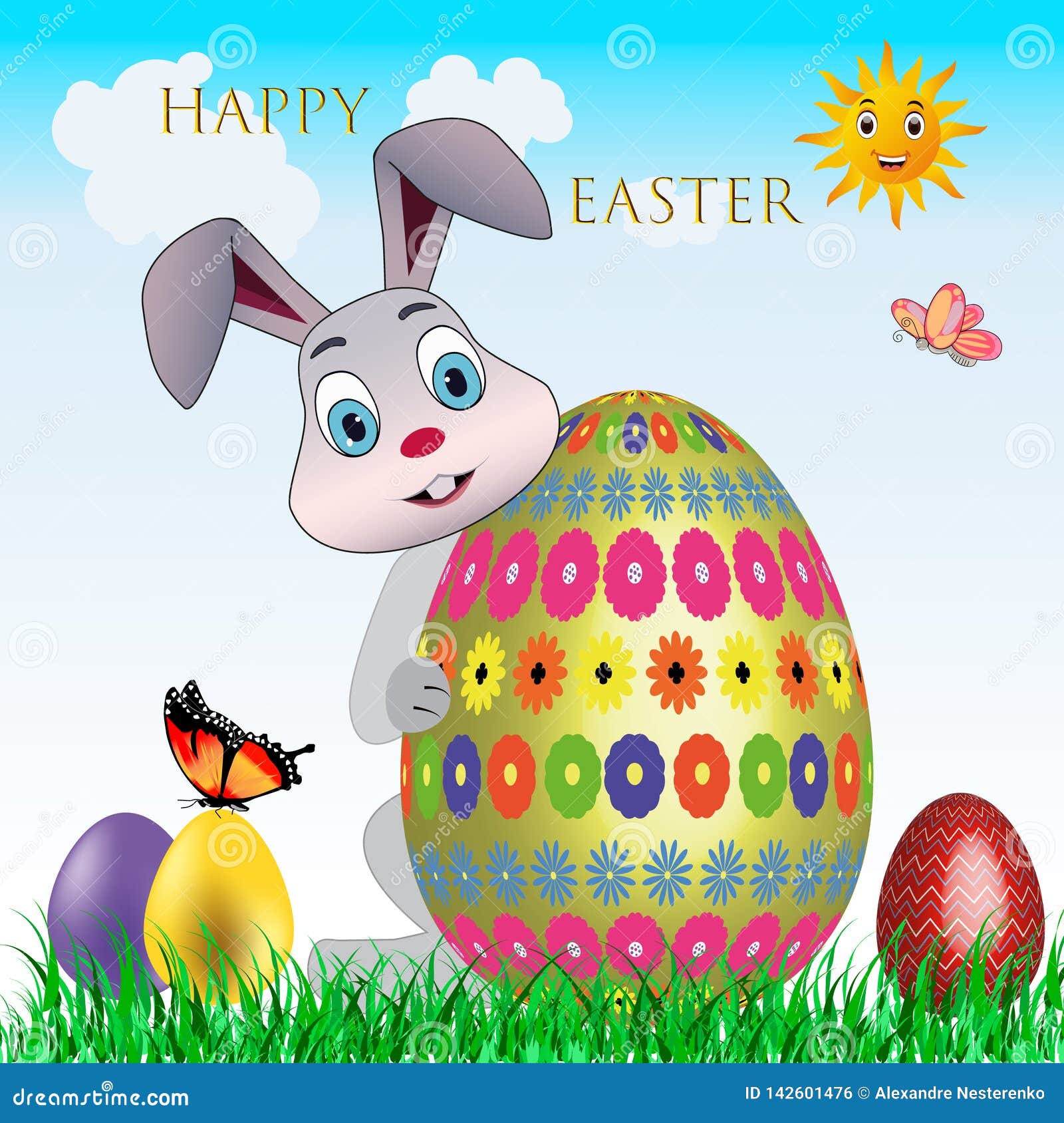 Congratulations on Easter with a Rabbit Stock Vector - Illustration of ...