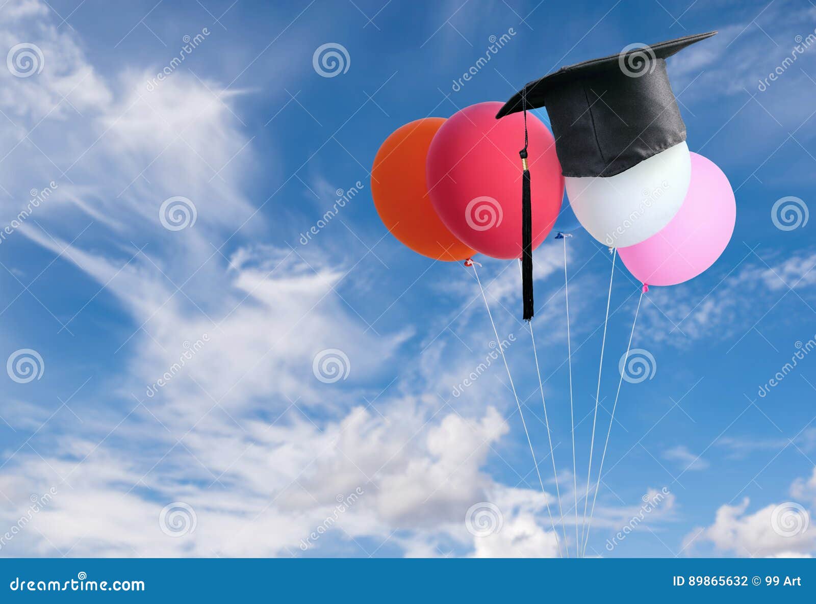 Congratulations Graduates on Top of Balloons with Blue Sky Background ...