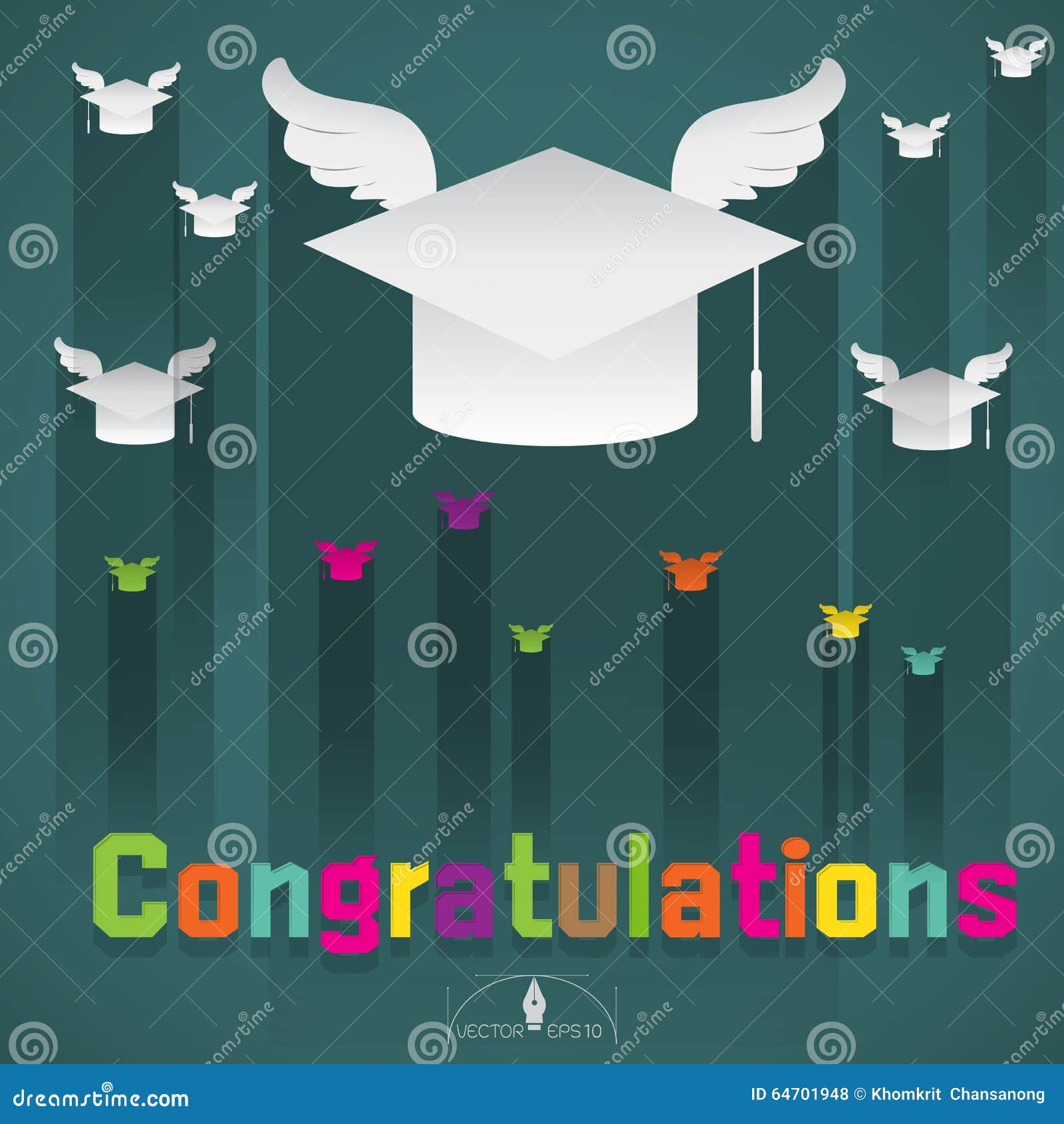 Congratulations Graduation Cap Flying Stock Vector - Illustration of ...