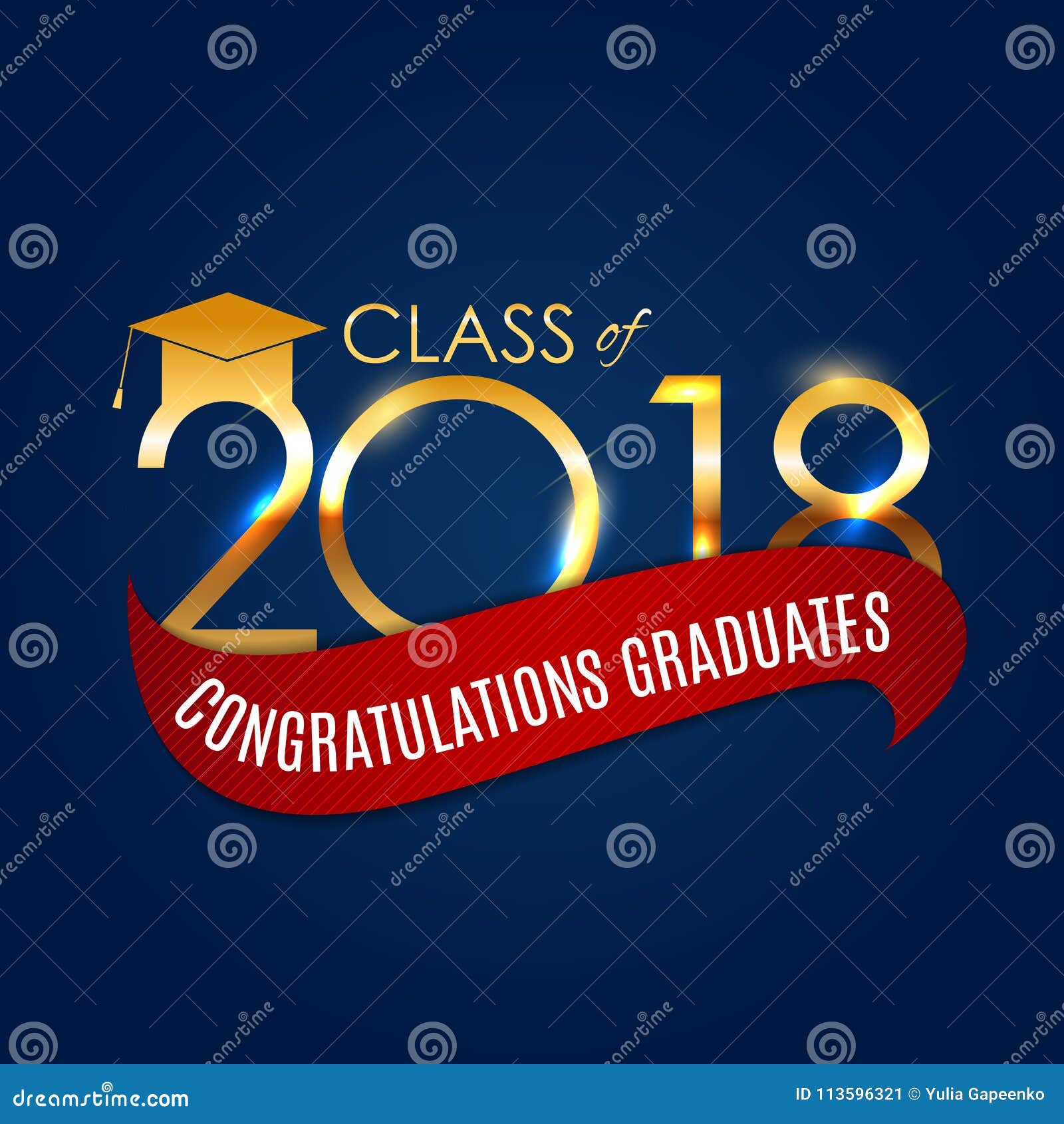 Graduation 2018 Party Invitation Card With Hat, Golden Frame, Flowers ...