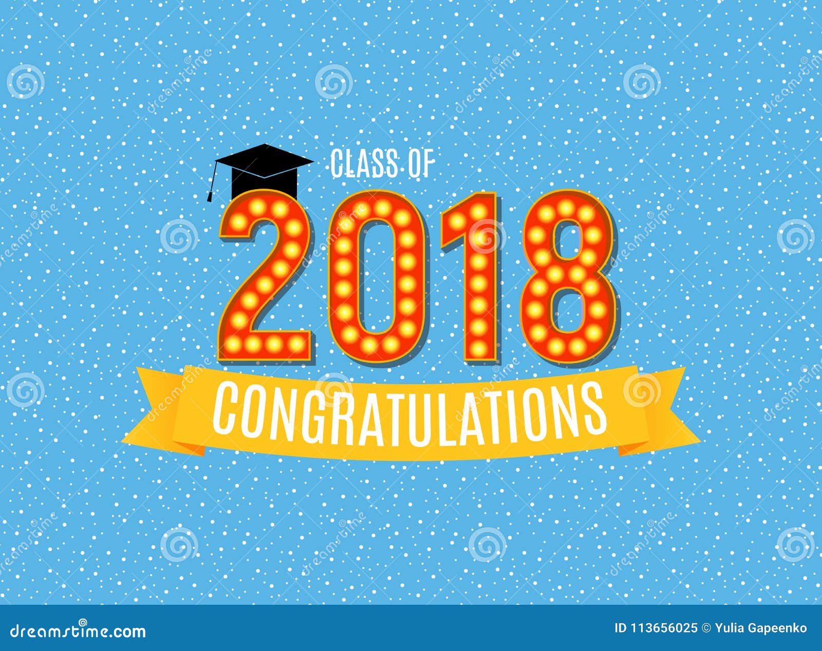 Graduation 2018 Party Invitation Card With Hat, Golden Frame, Flowers ...