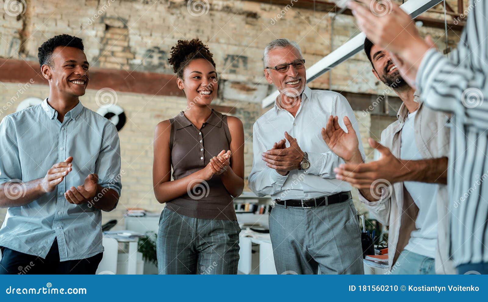 Congratulations! Multicultural Team Clapping Their Hands and Smiling ...