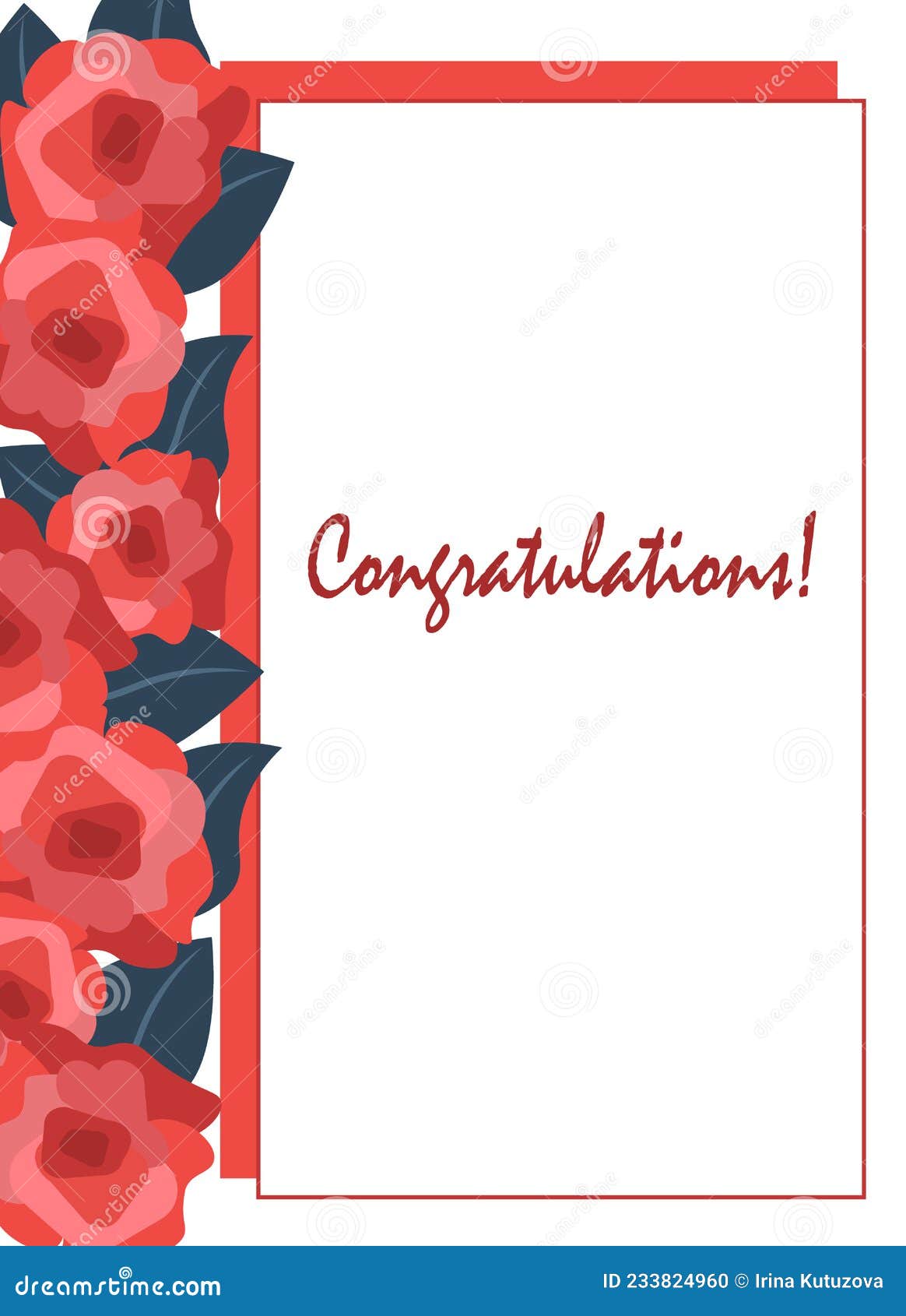 Congratulations Postcard - with Roses, Frame and Place for Text. Vector ...