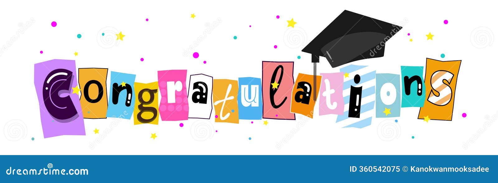 Congratulations Text Colorful Cute Design with Graduation Hat on White ...
