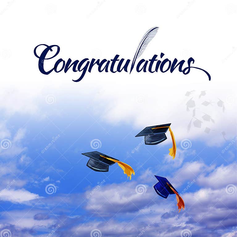 Graduation with Mortars Flying. Stock Illustration - Illustration of ...