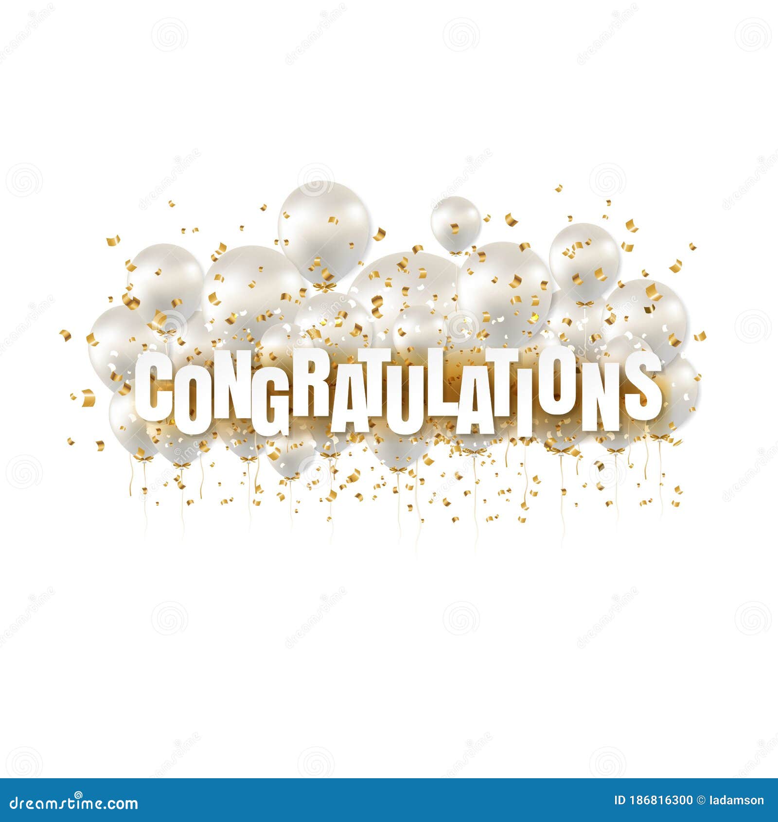 Congratulations Text And White Balloons White Background Vector ...