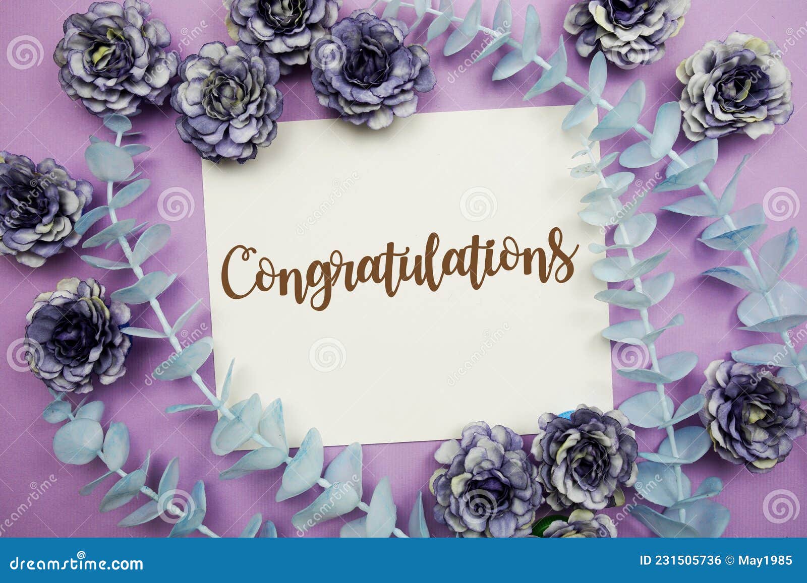 Congratulations Typography Text and Flower Decorate on Purple ...