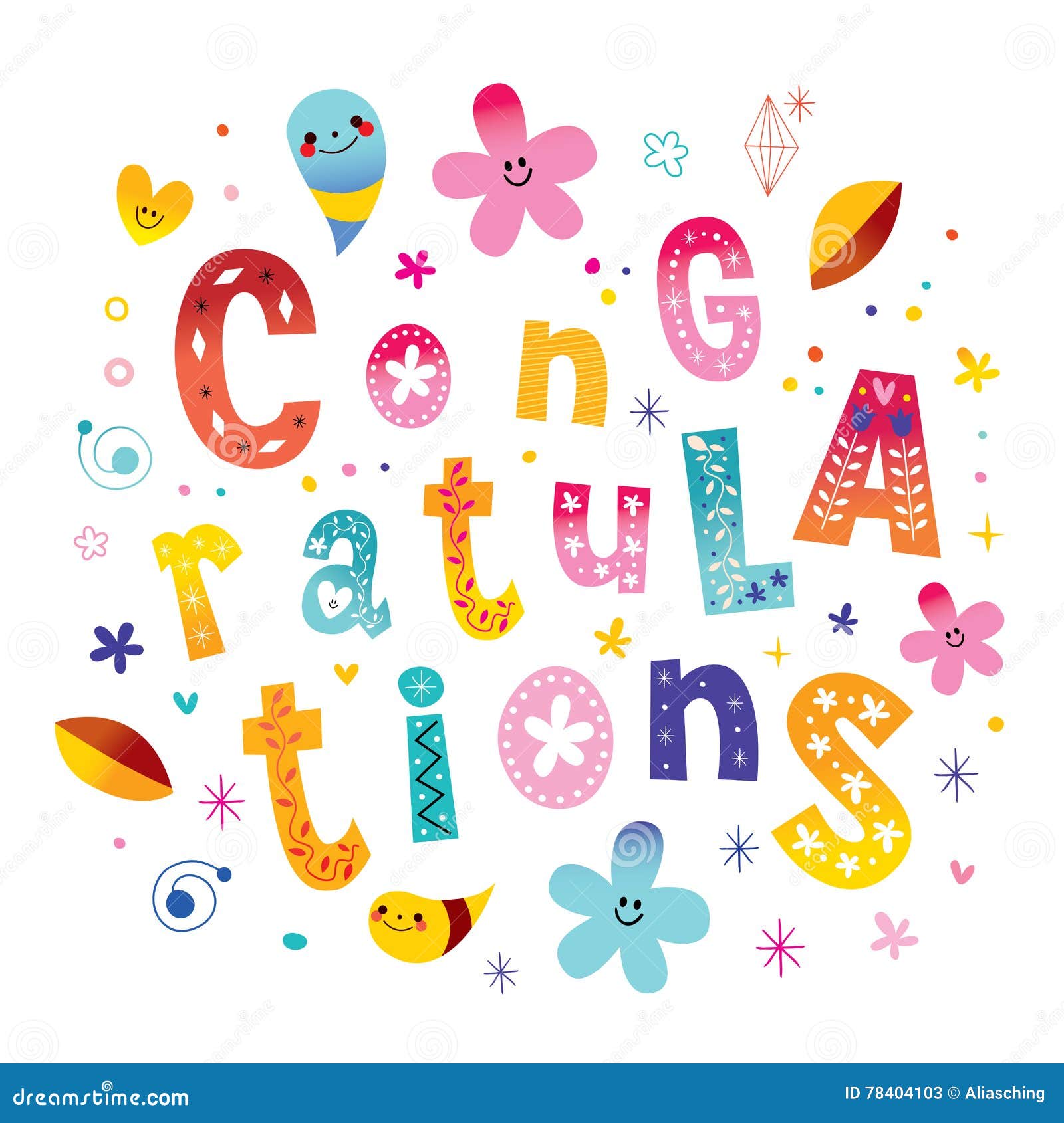 Congratulations Unique Lettering Decorative Text Card Stock Vector ...