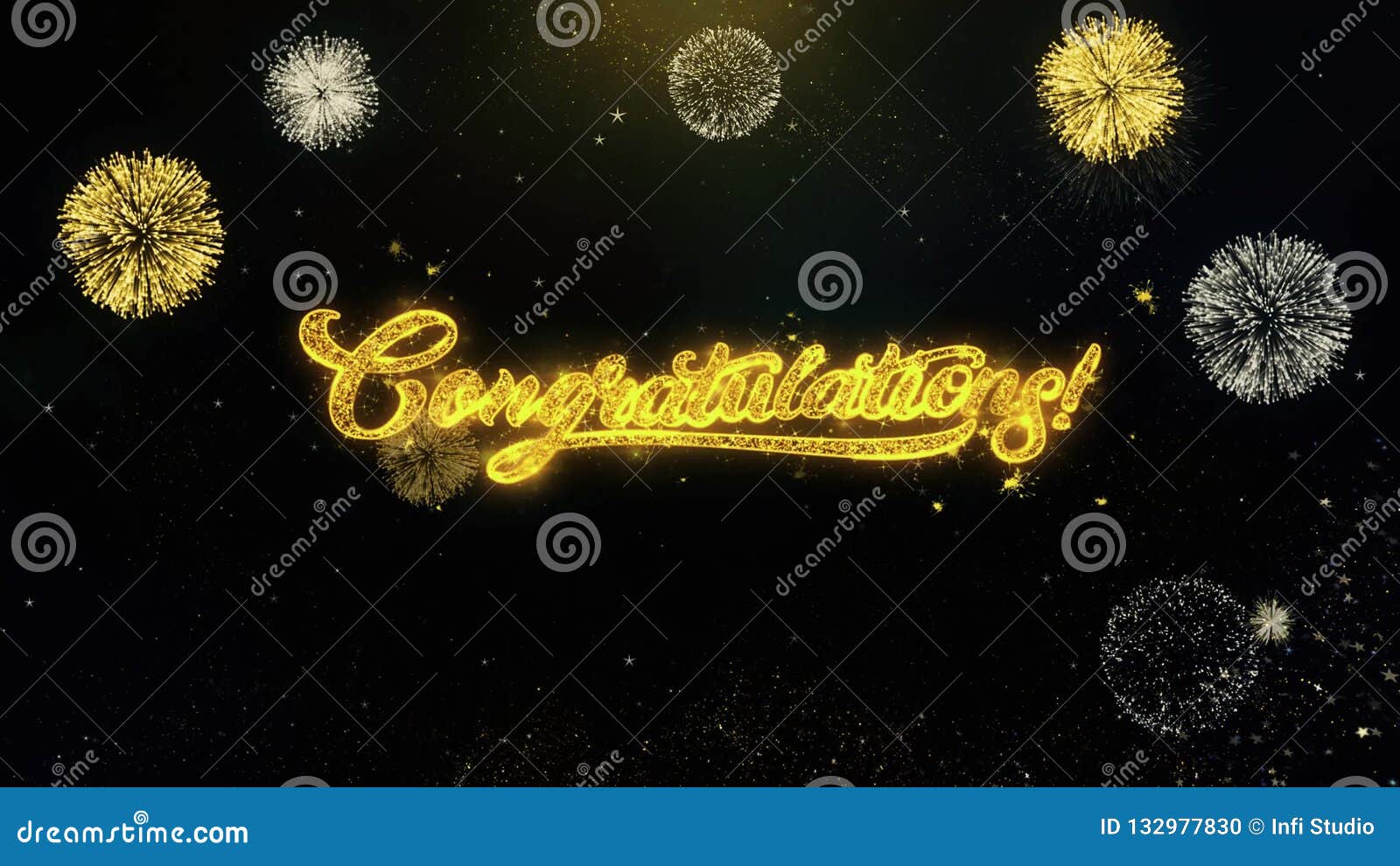 Congratulations Written Gold Particles Exploding Fireworks Display ...
