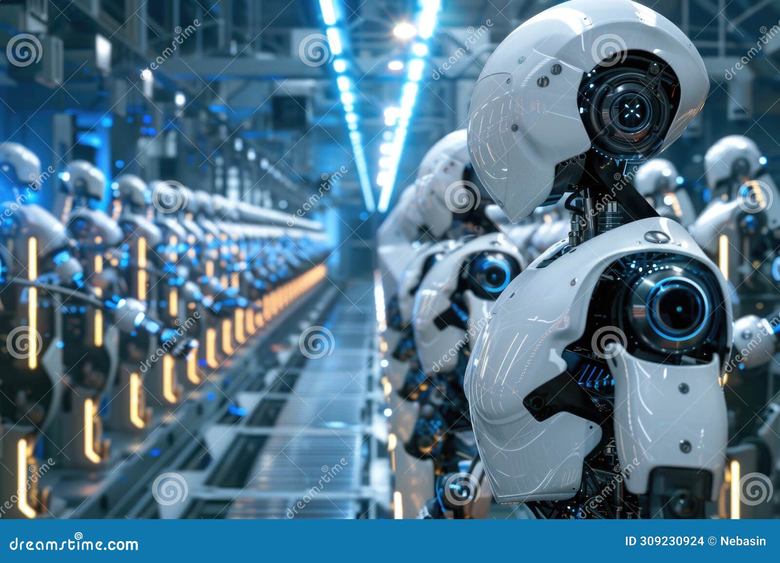 A Congregation of Various Robots Standing in Unity, Showcasing a ...