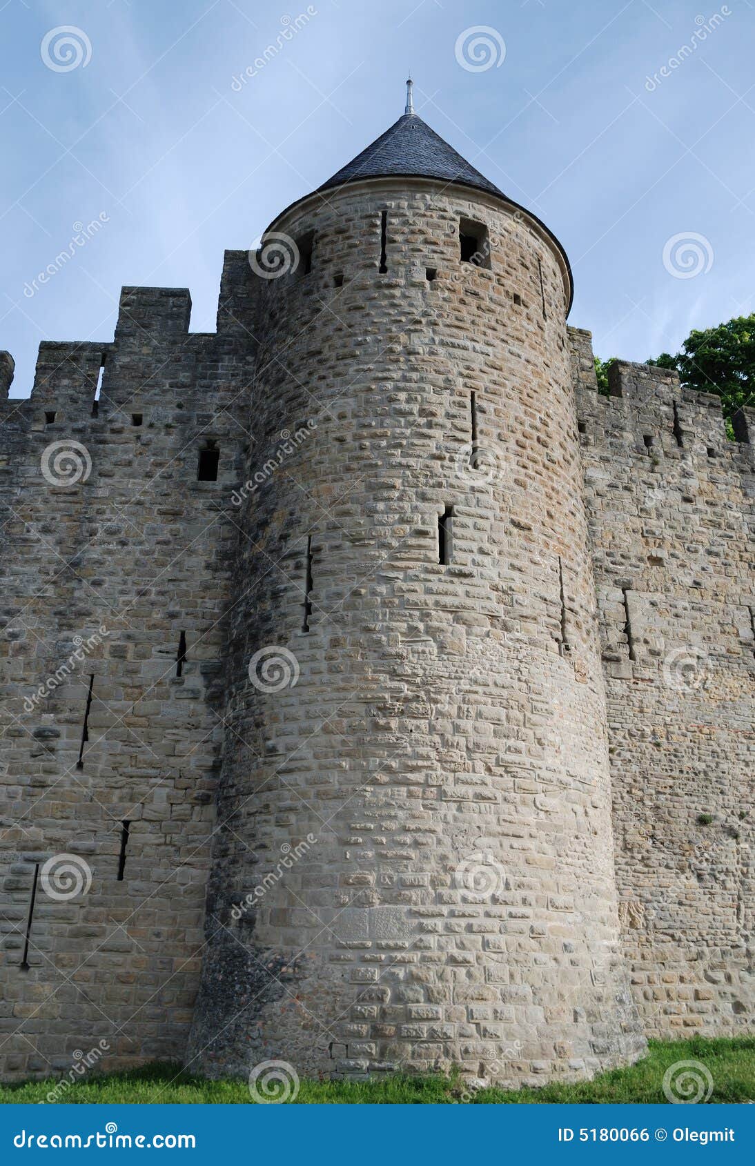 Conic Tower of Old Defense Wall, Carcasson Castle Stock Photo - Image ...