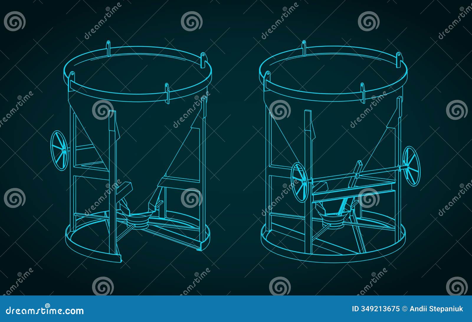 Conical Concrete Bucket Blueprints Illustration Cartoon Vector ...