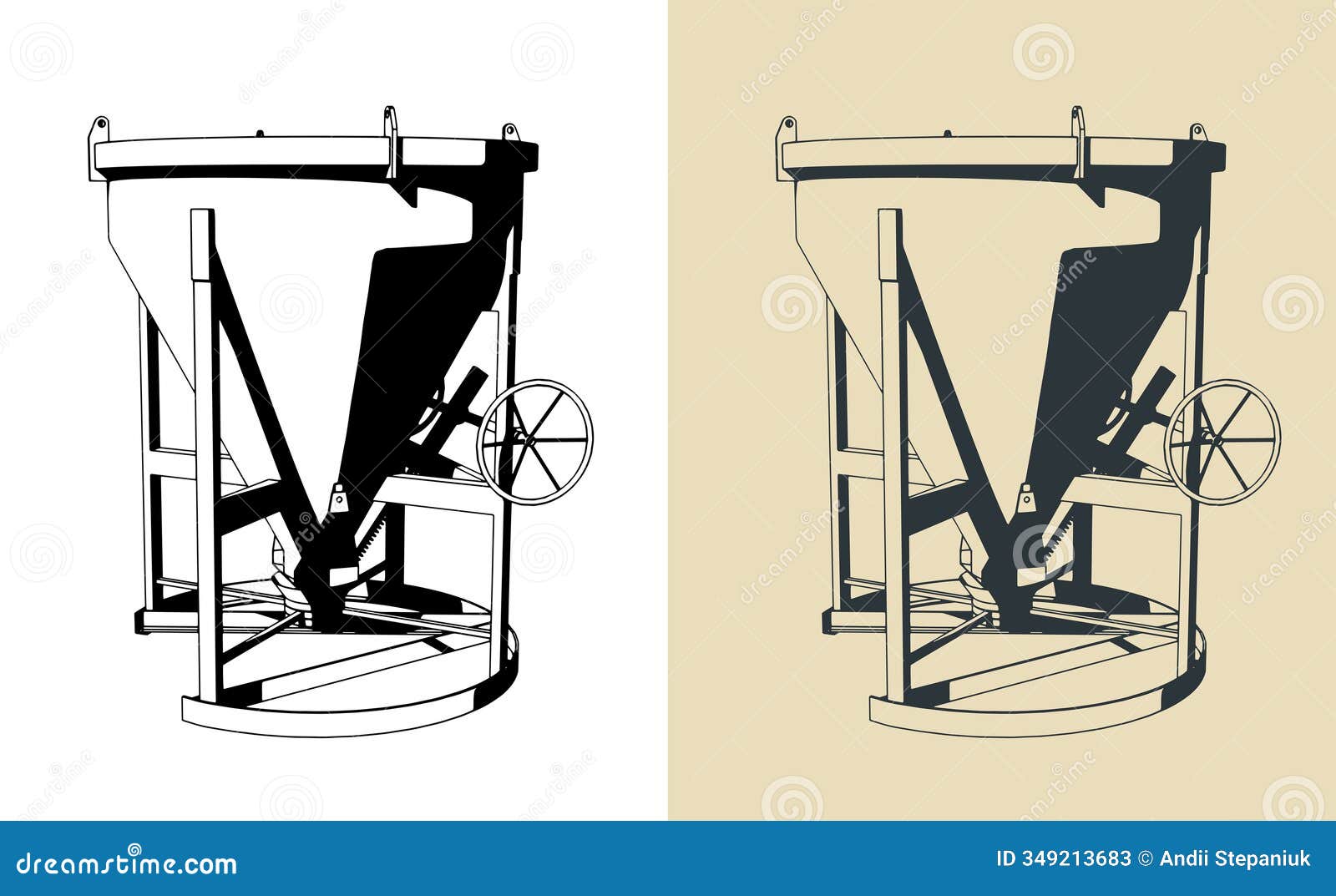 Conical Concrete Bucket Blueprints Illustration Cartoon Vector ...