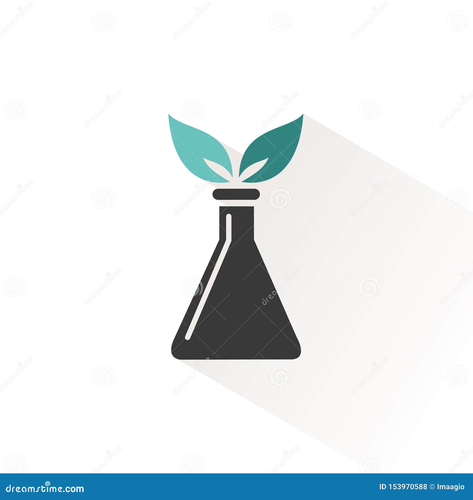 Conical Flask Icon with Two Leaves. Erlenmeyer Laboratory Instrument ...