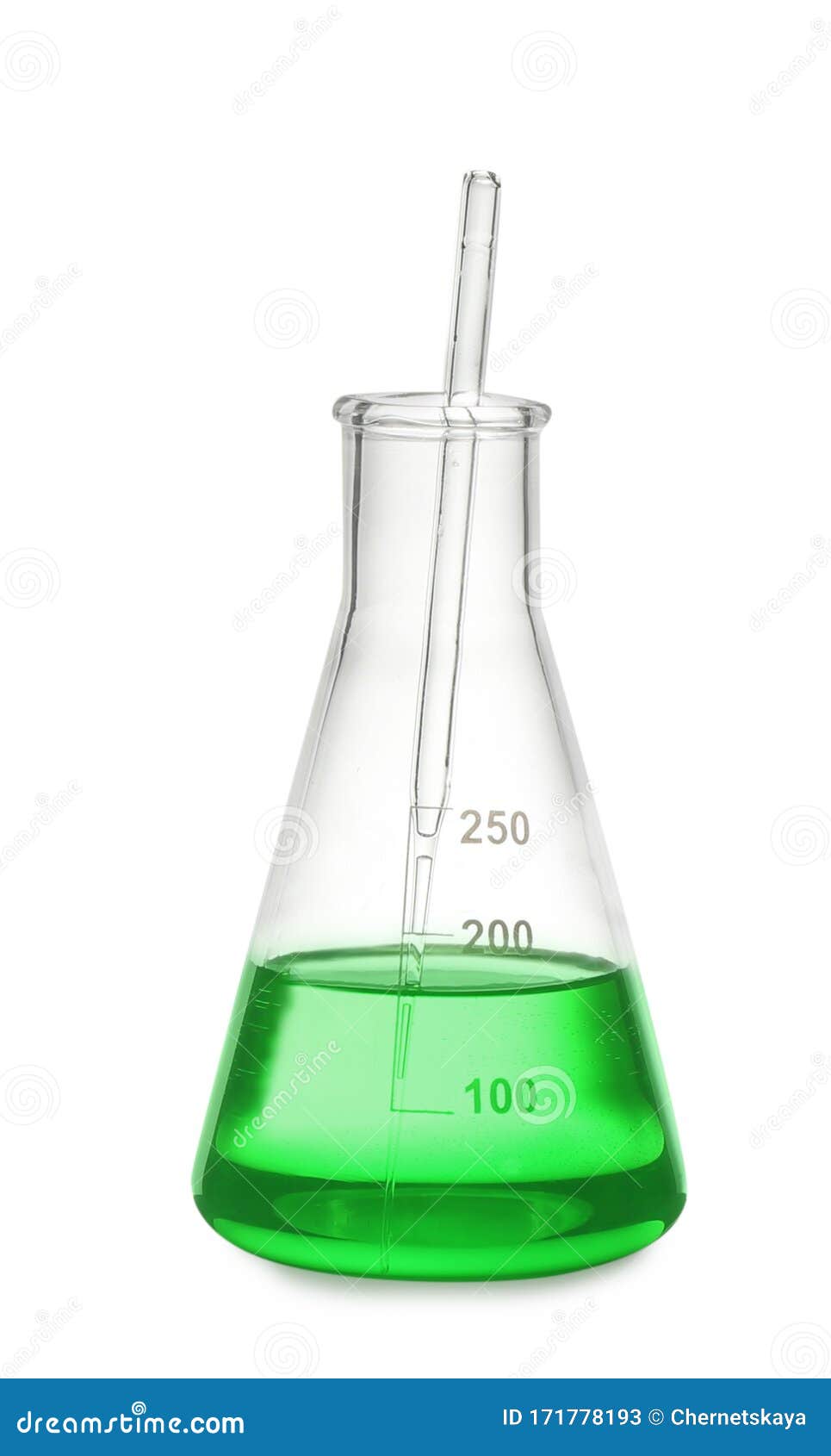 Conical Flask with Light Green Liquid Isolated Stock Image - Image of ...