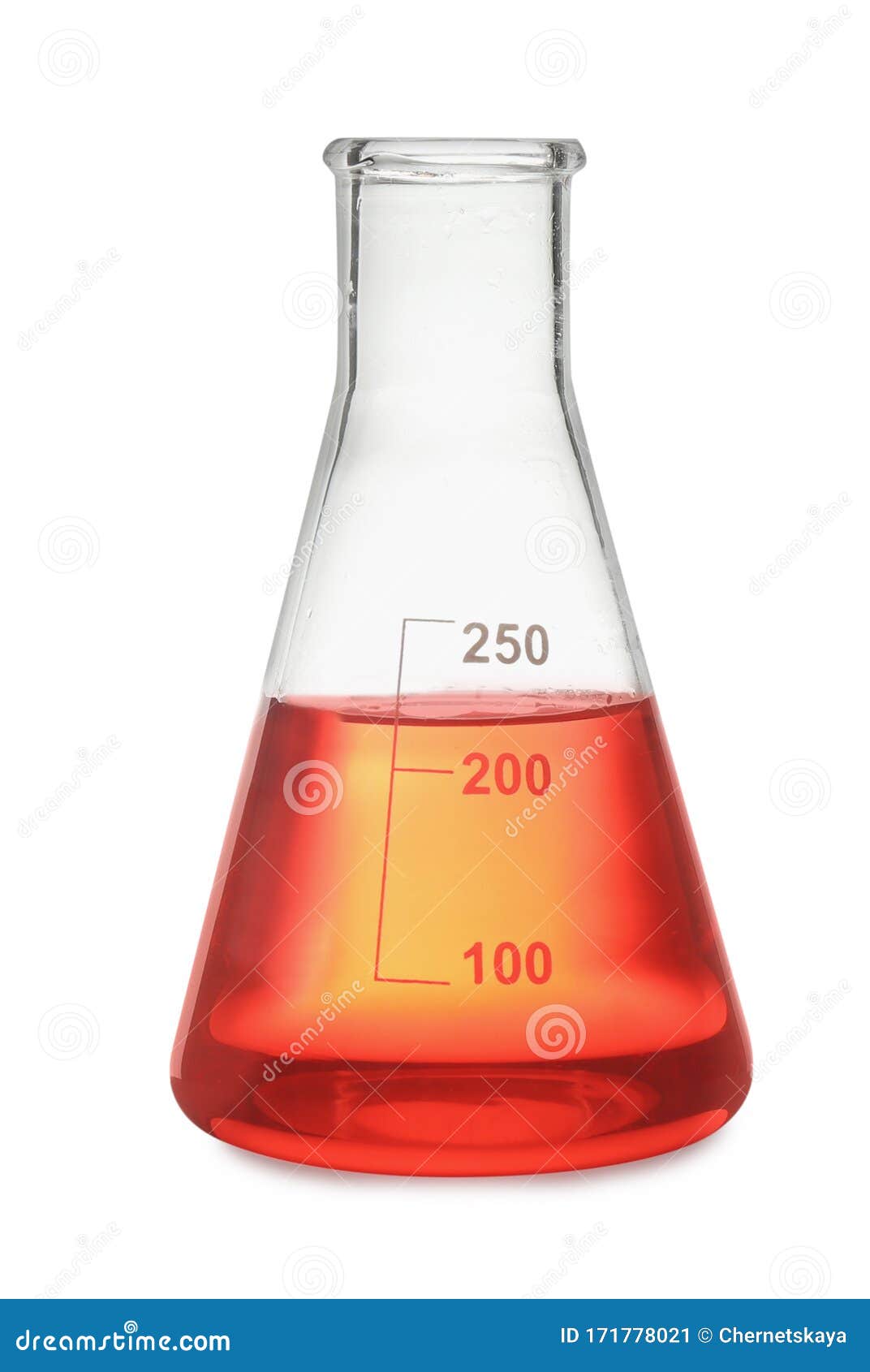 Conical Flask with Red Liquid Isolated Stock Image - Image of analysis ...