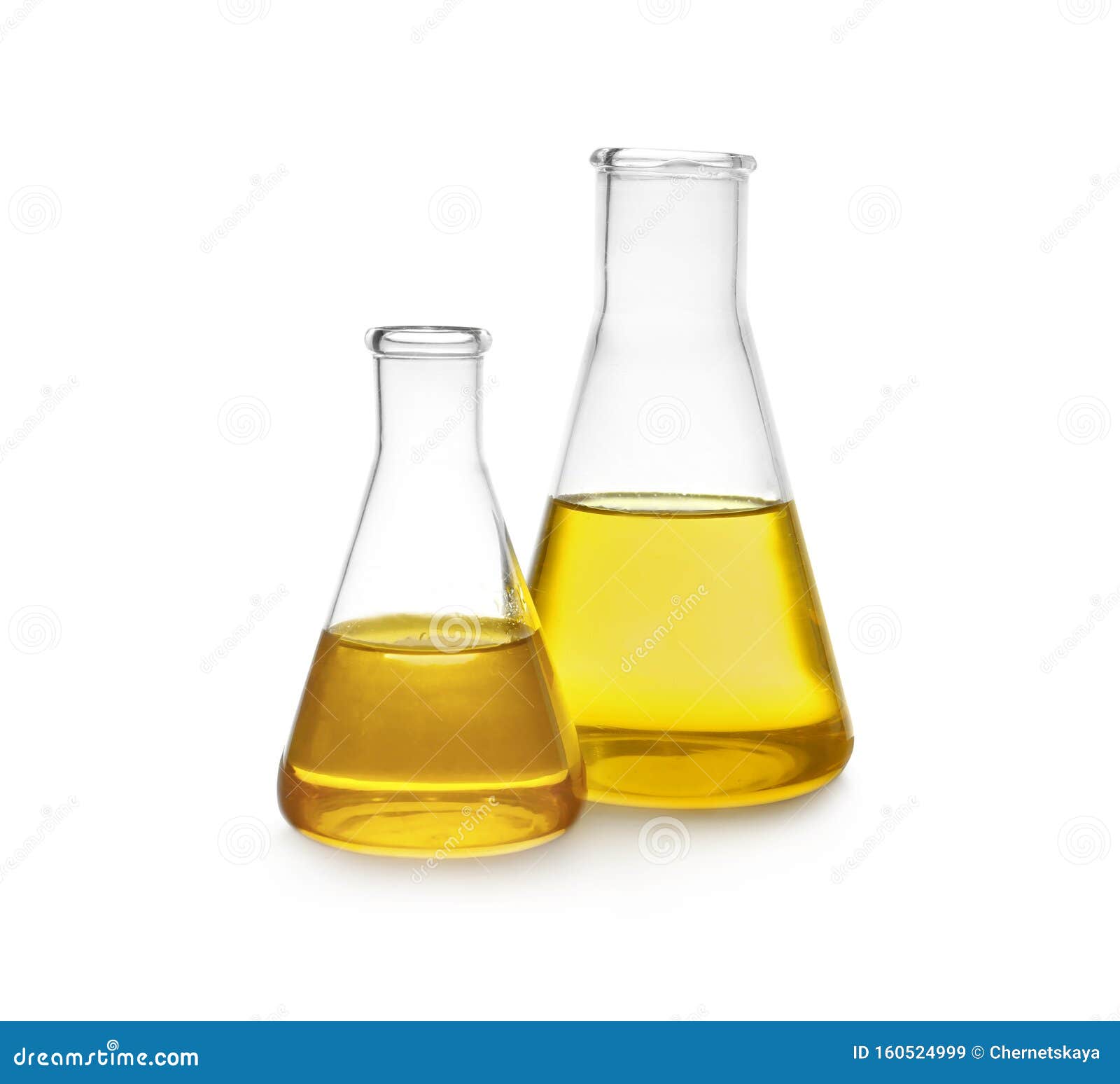 Conical Flasks With Red Liquid On Background. Laboratory Glassware ...