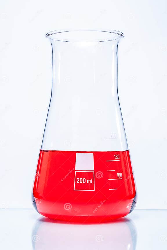 Conical Temperature Resistant Flask with Red Liquid Stock Photo - Image ...