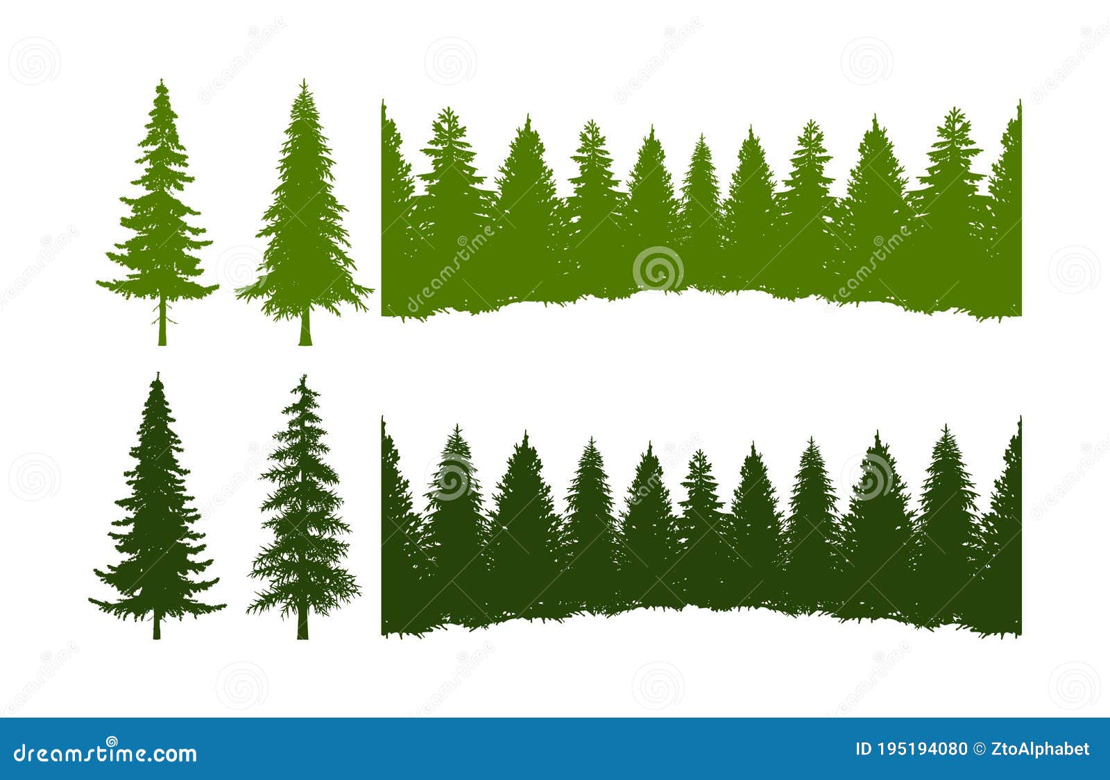 Conifer Pine Tree Silhouette Set Vector Illustration | CartoonDealer ...