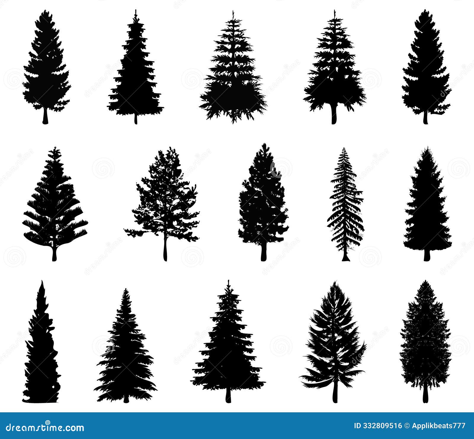Conifer Trees Silhouette Collection. Set of Bundle of Trees Silhouette ...
